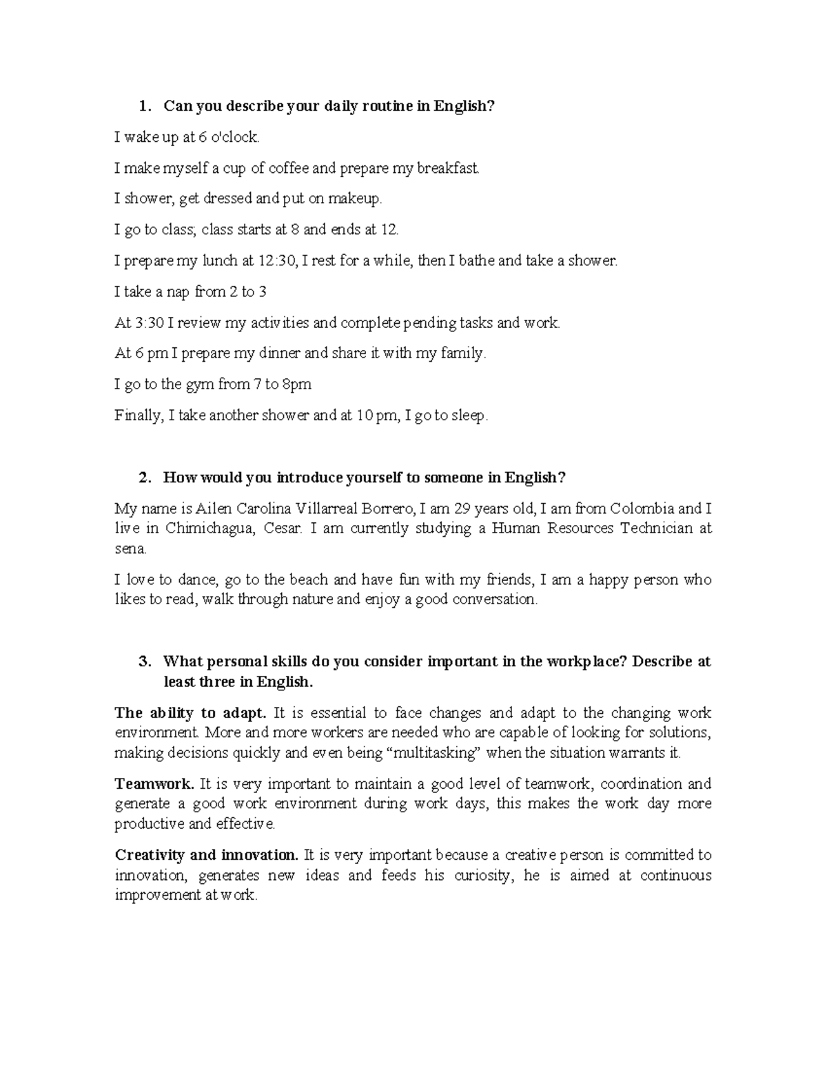 Daily routine - RUTINA INGLES - Can you describe your daily routine in ...