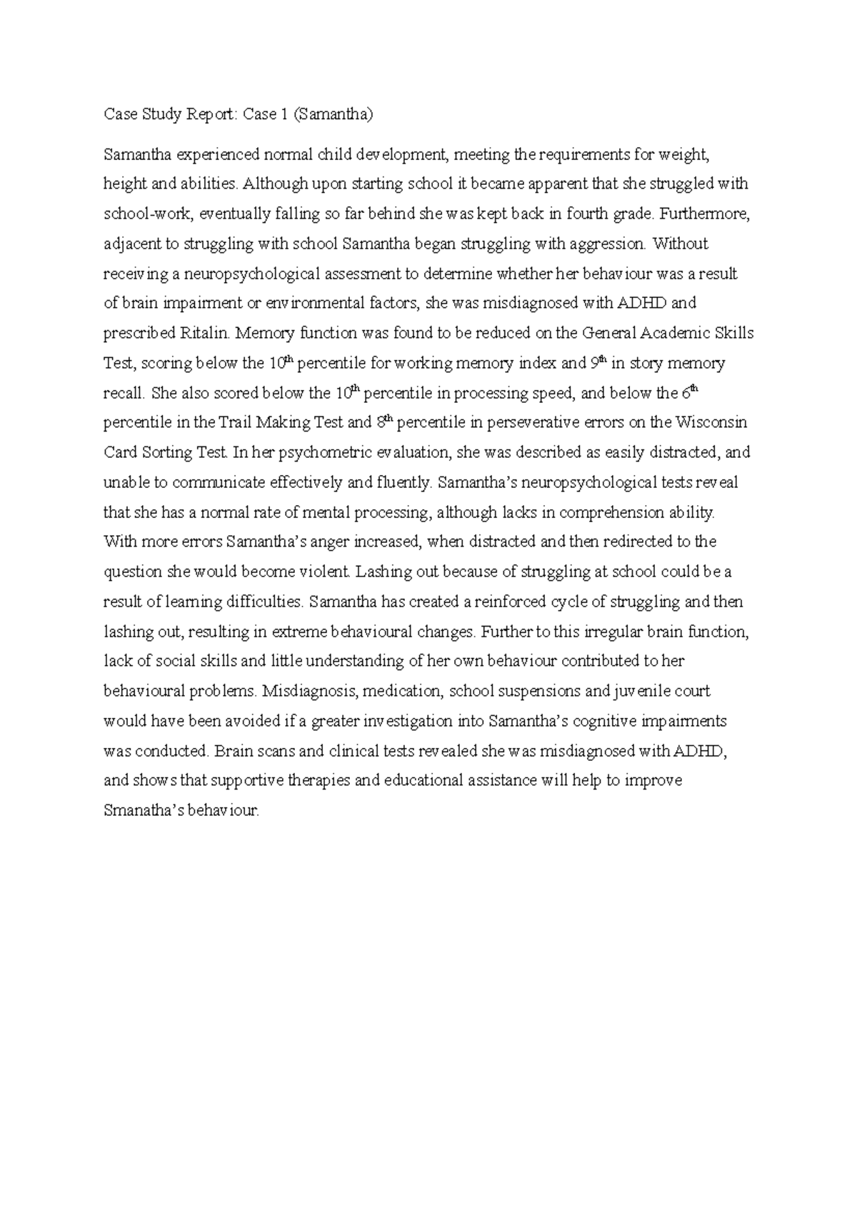 Case Studies: Samantha Lily Jackson Sandy - Studocu