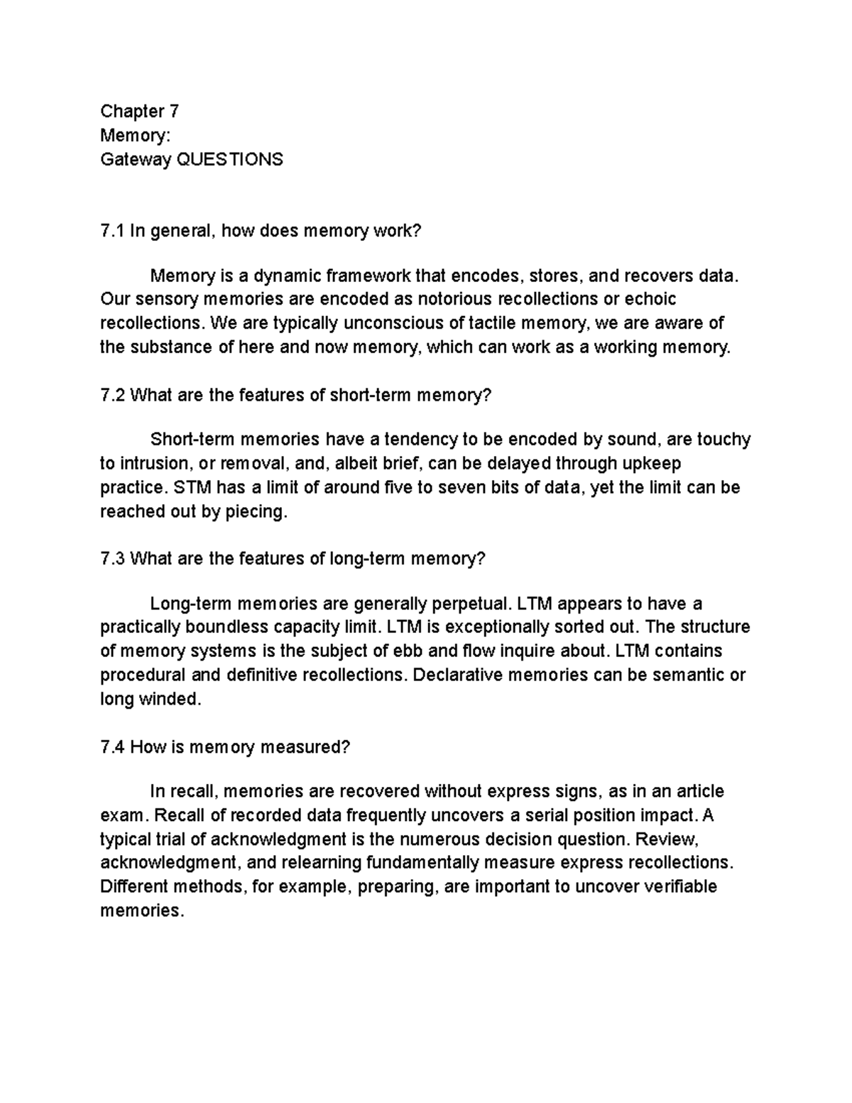 Gateway Ch - chapter 7 - Chapter 7 Memory: Gateway QUESTIONS 7 In ...