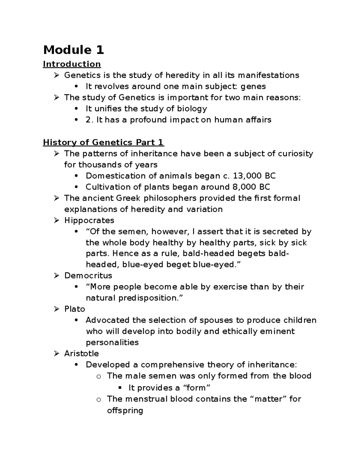 Genetics Exam 1 Review - Module 1 Introduction Genetics is the study of ...