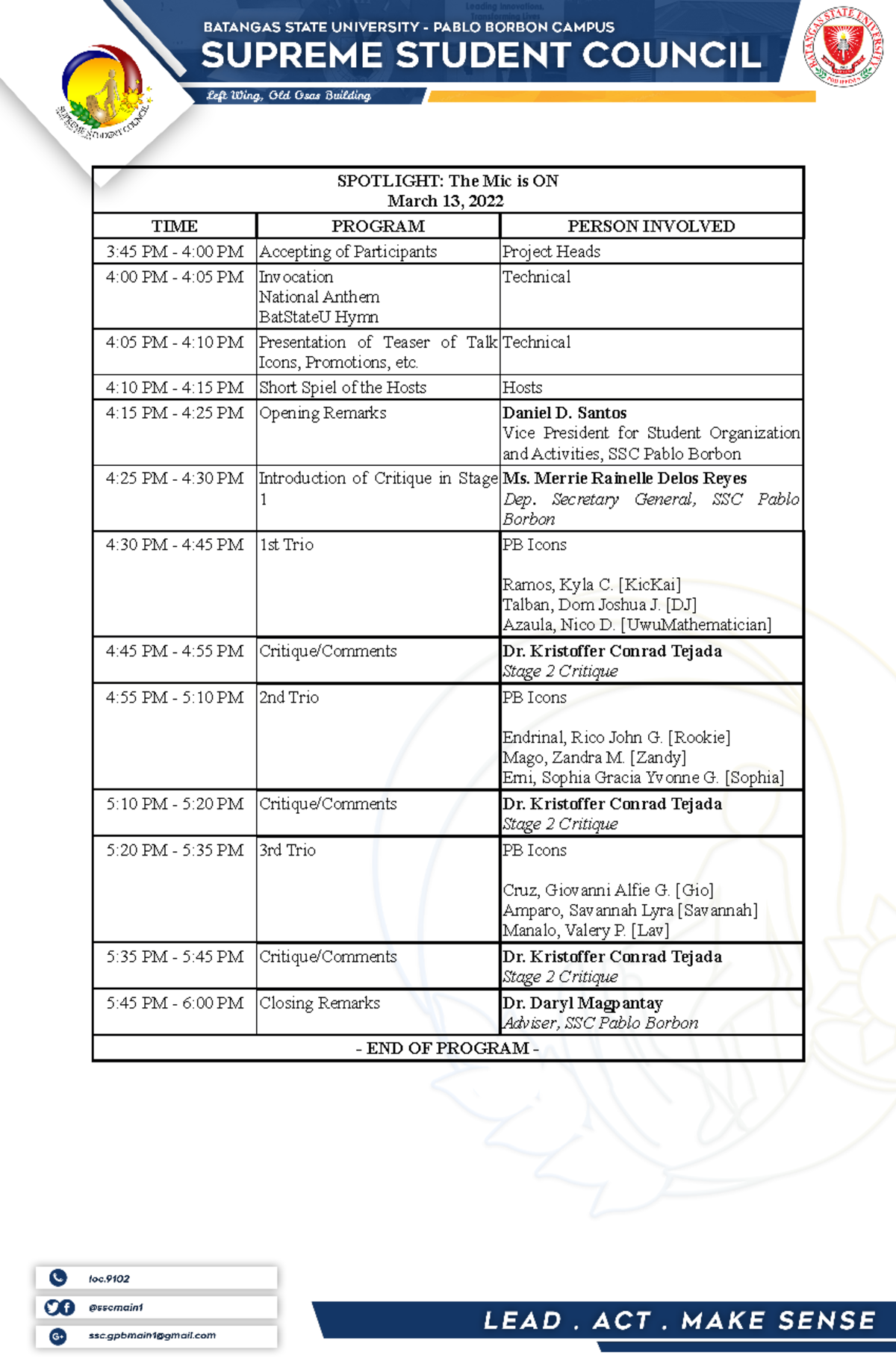 TALK Icons Stage 2 Program - SPOTLIGHT: The Mic is ON March 13, 2022 ...