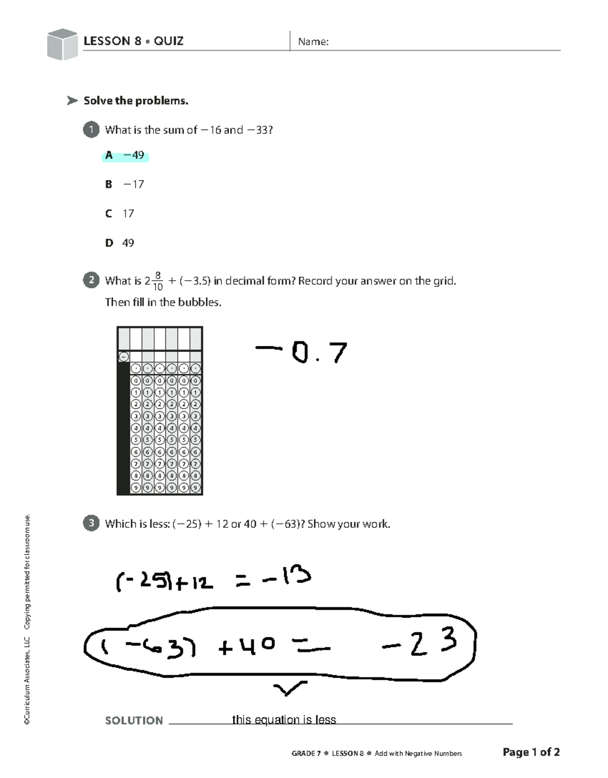 Lesson 8 Quiz B RCM07 NA CMS U02 L08 LQ - LESSON 8 • QUIZ Name: GRADE 7 ...