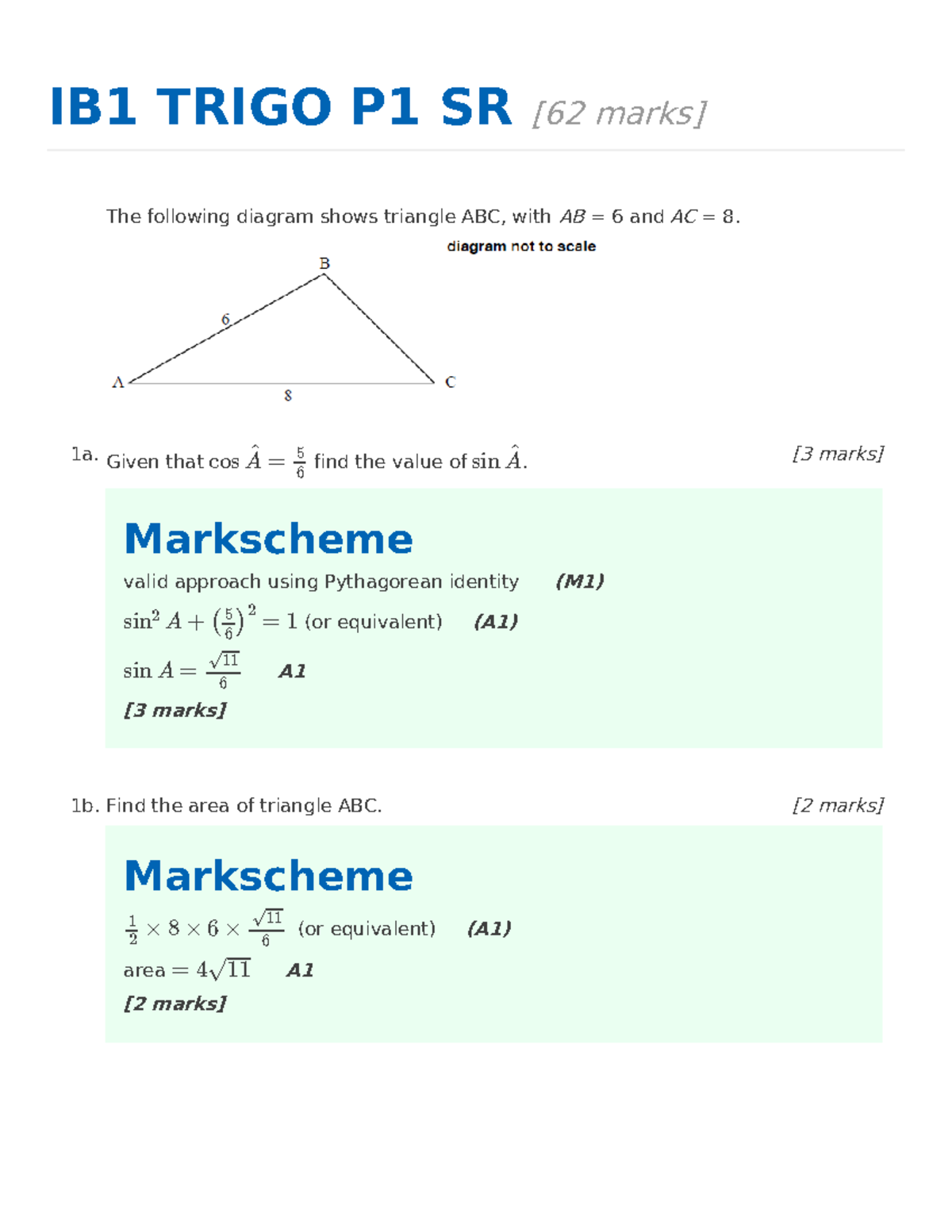 IB1 Trigo P1 SR MS - clase de ingles - IB1 TRIGO P1 SR [62 marks] 1a. The following diagram ...