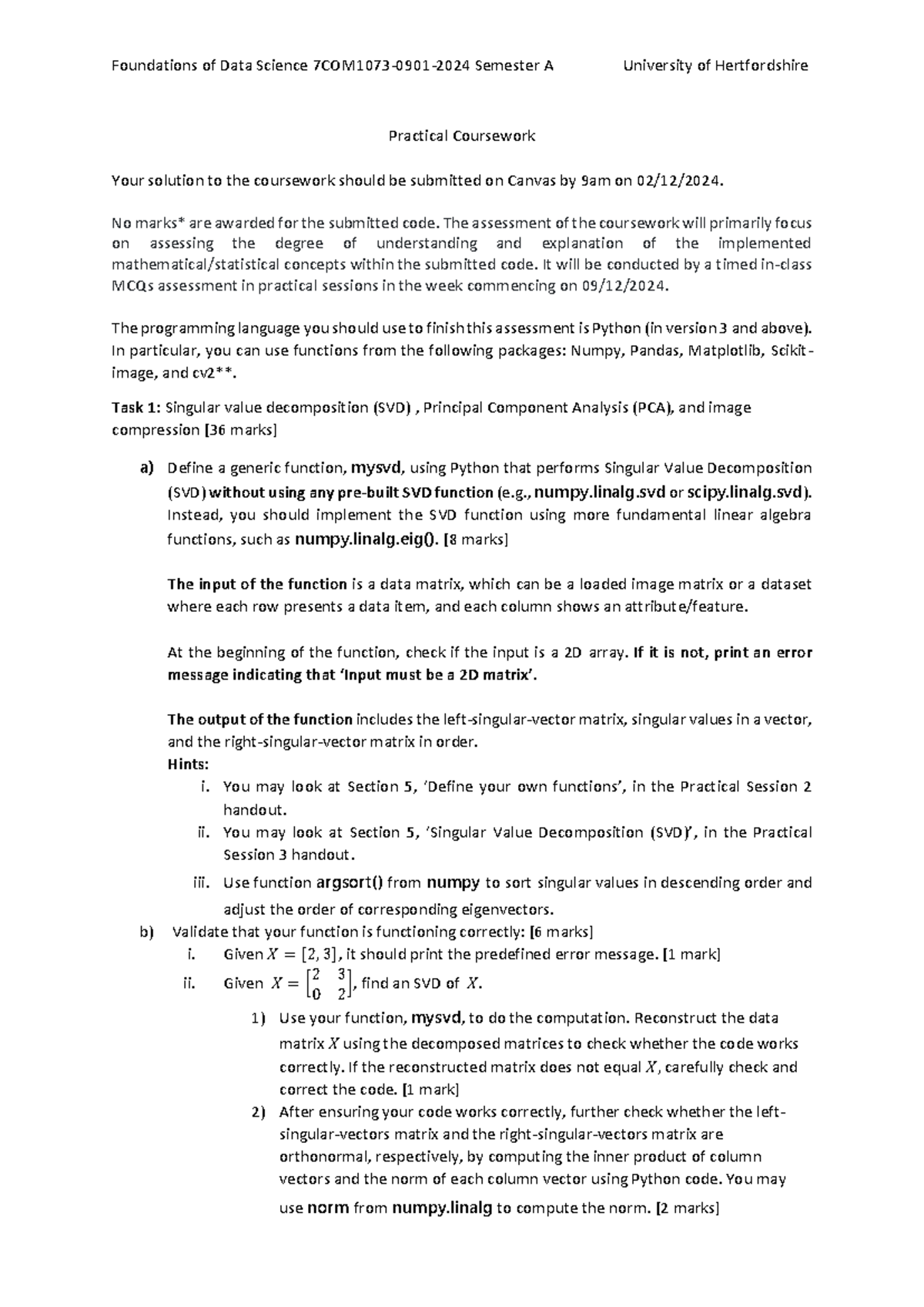 Coursework description after internal moderation - Foundations of Data ...