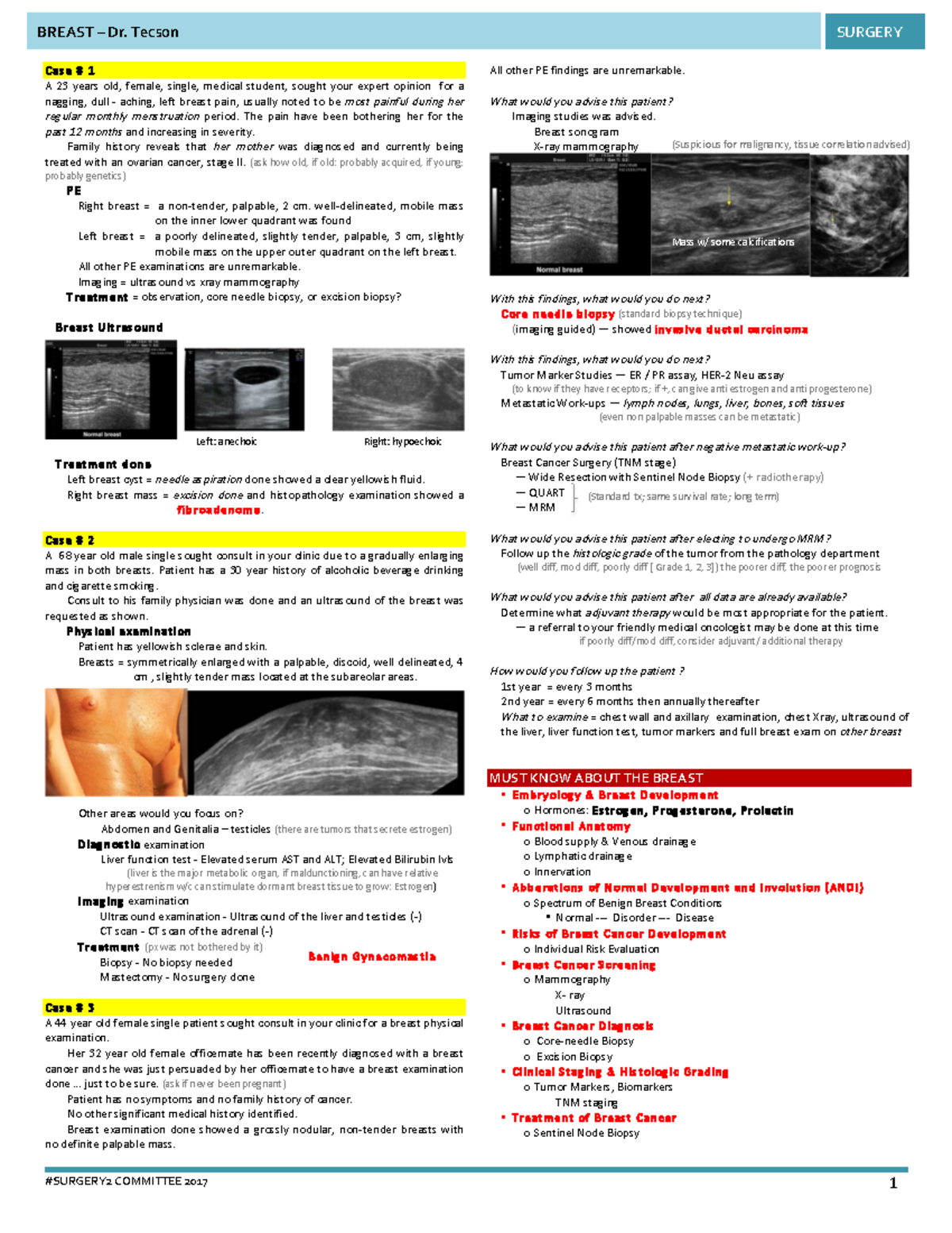 Surg2 Breast Dr.Tecson.pdf · version 1 - #SURGERY2 COMMITTEE 2017 Case # 1 A 23 years old ...