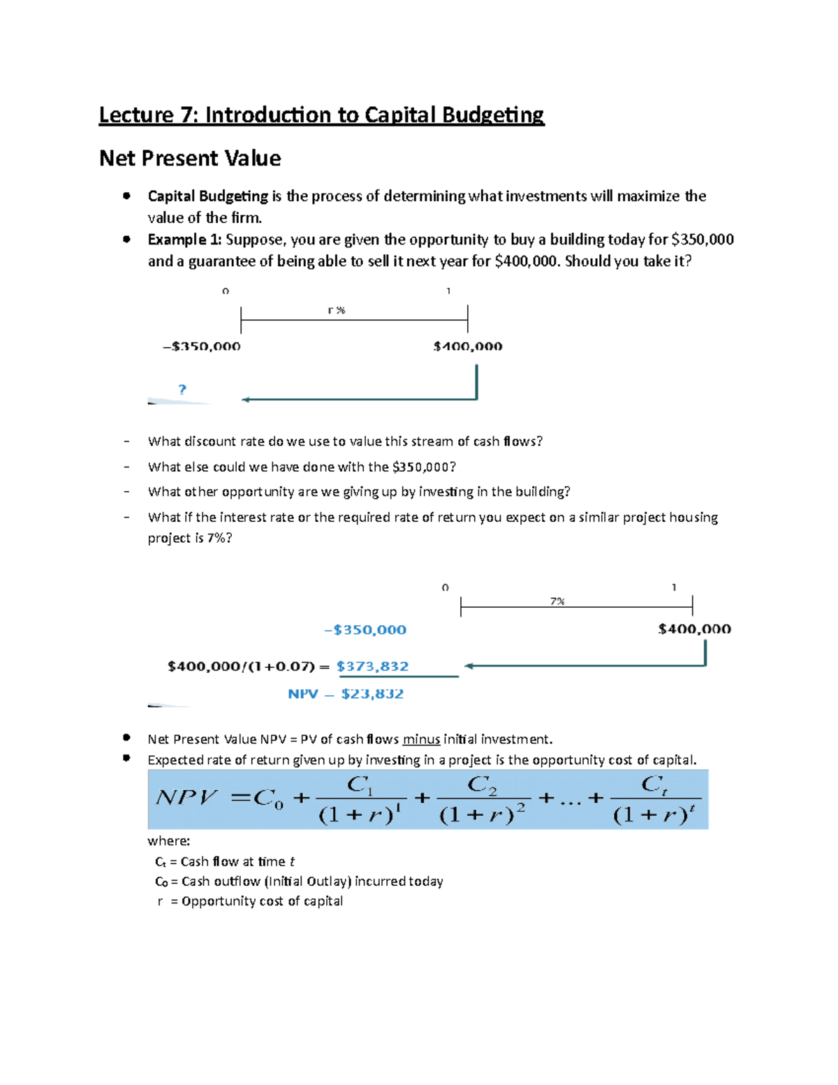 Lecture 7 - Professor Isaac Otchere - Lecture 7: Introduction to Capital Budgeting Net Present ...
