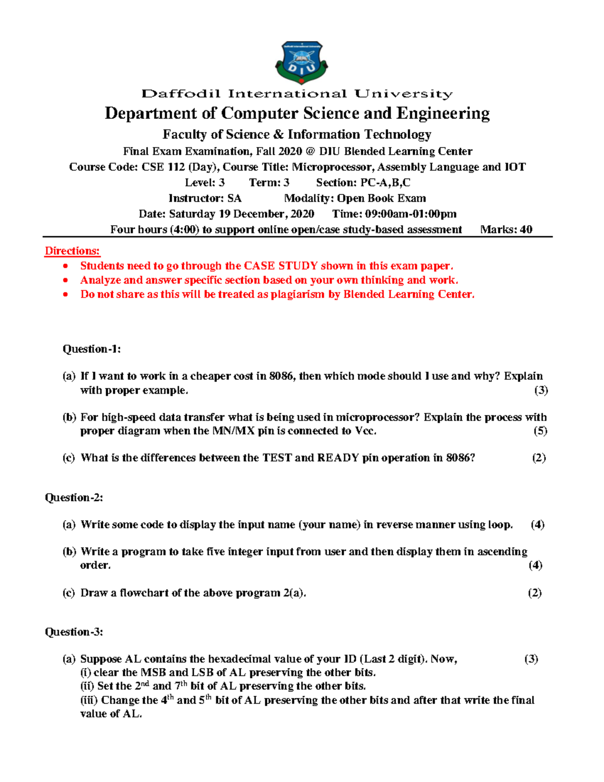 CSE231 Final FALL-20-converted - Daffodil International University ...