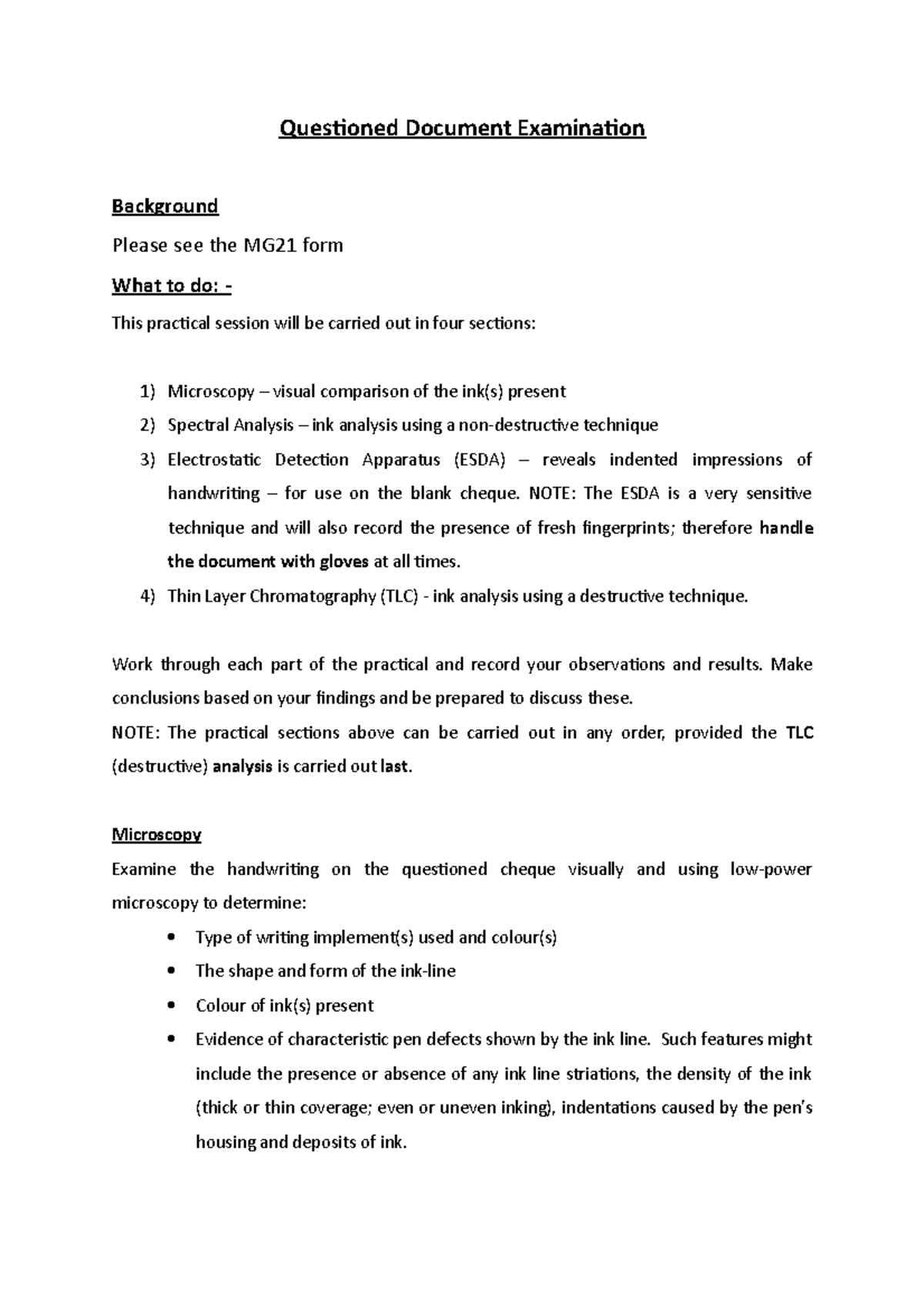 Document analysis - Questioned Document Examination Background Please ...