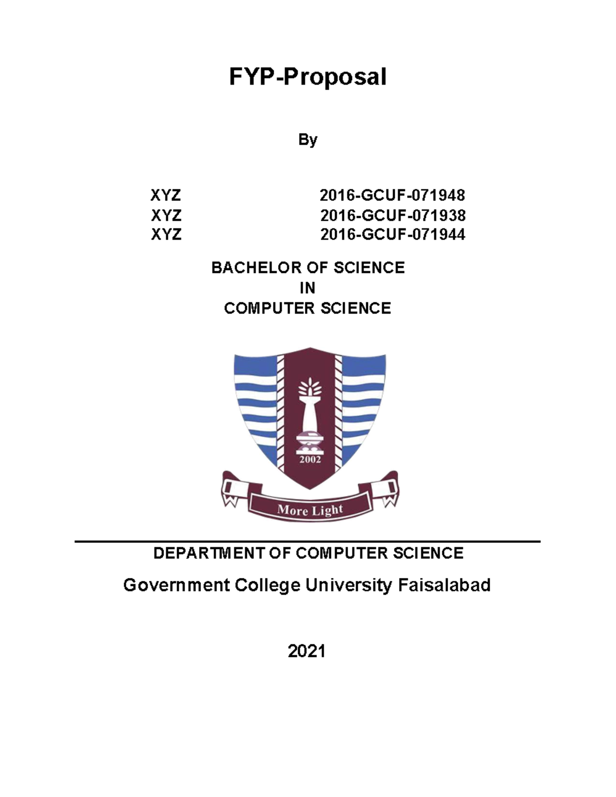 Best Proposal - FYP-Proposal By XYZ 2016-GCUF- XYZ 2016-GCUF- XYZ 2016 ...