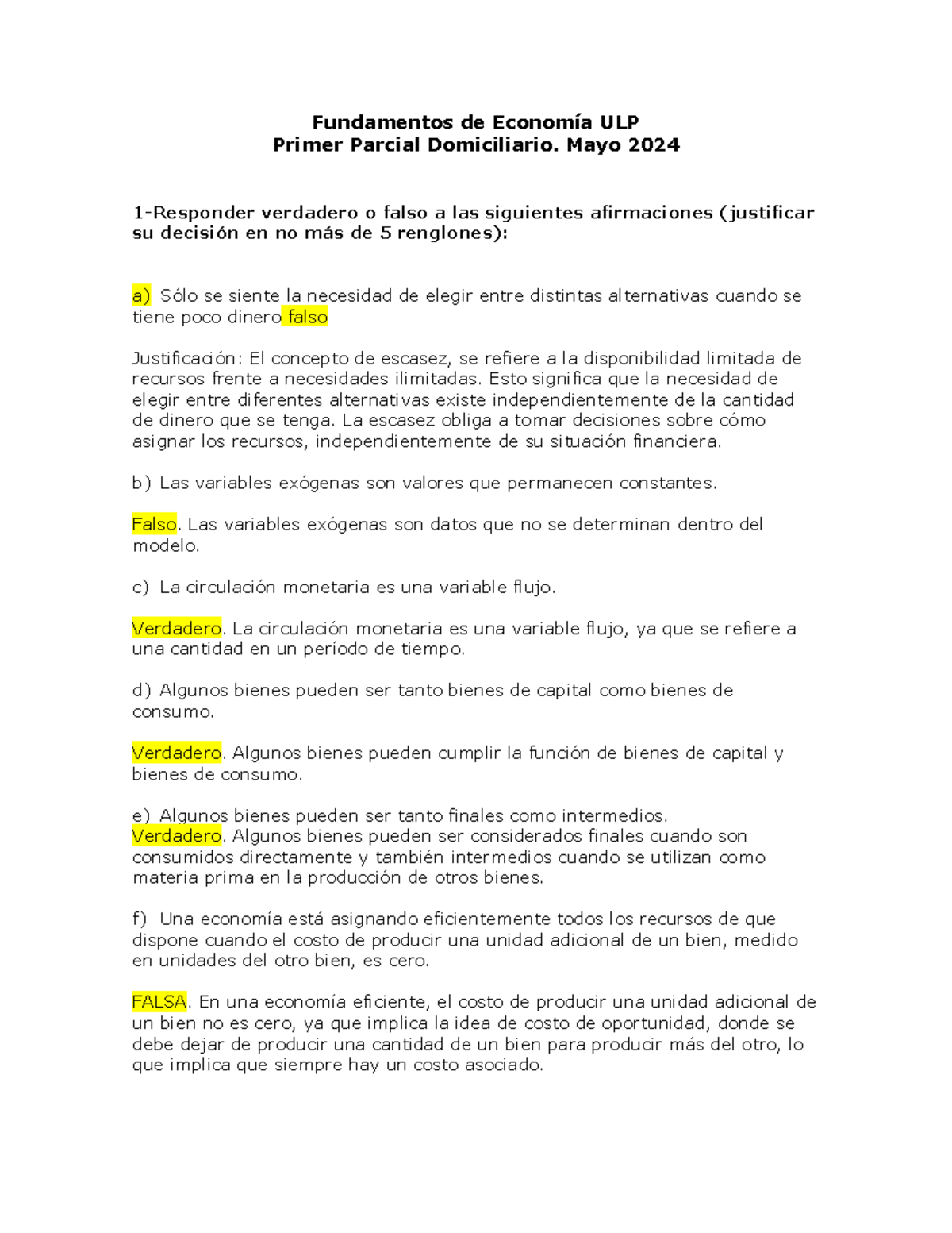 2024 - primer parcial - Fundamentos de Economía ULP Primer Parcial ...