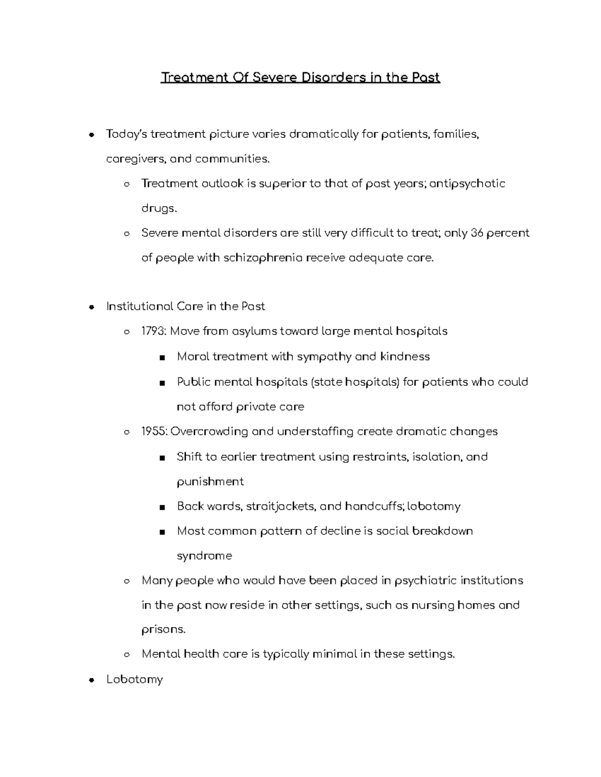Treatment In the Past - CH 14 - Treatment Of Severe Disorders in the ...