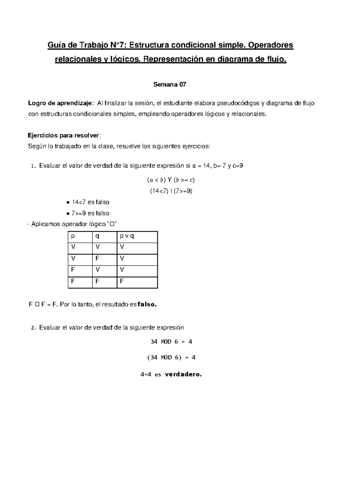Principios de algoritmos - Guía de Trabajo N°7: Estructura condicional ...