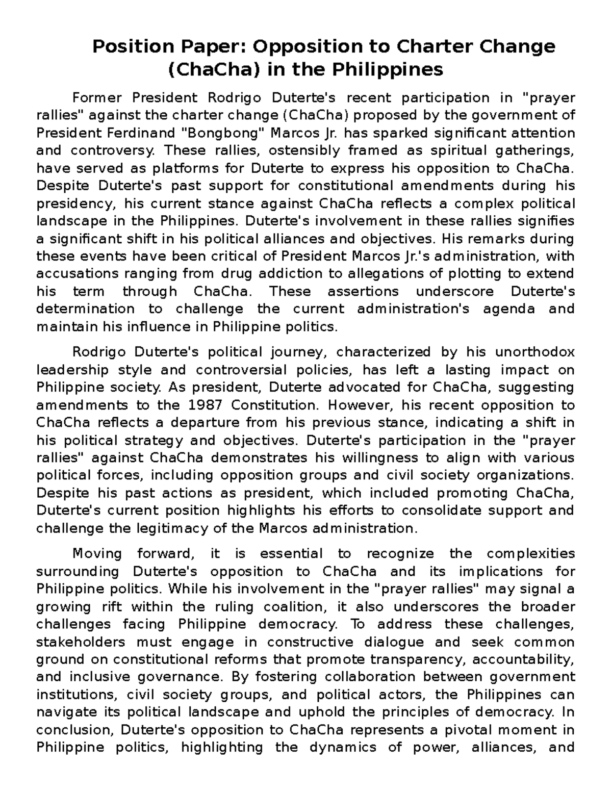 Position-Paper - ssssss - Position Paper: Opposition to Charter Change ...