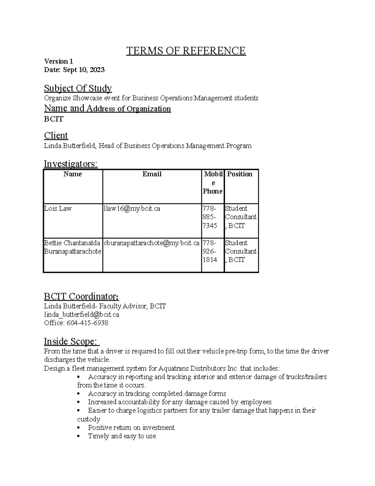 TOR consulting project - TERMS OF REFERENCE Version 1 Date: Sept 10 ...