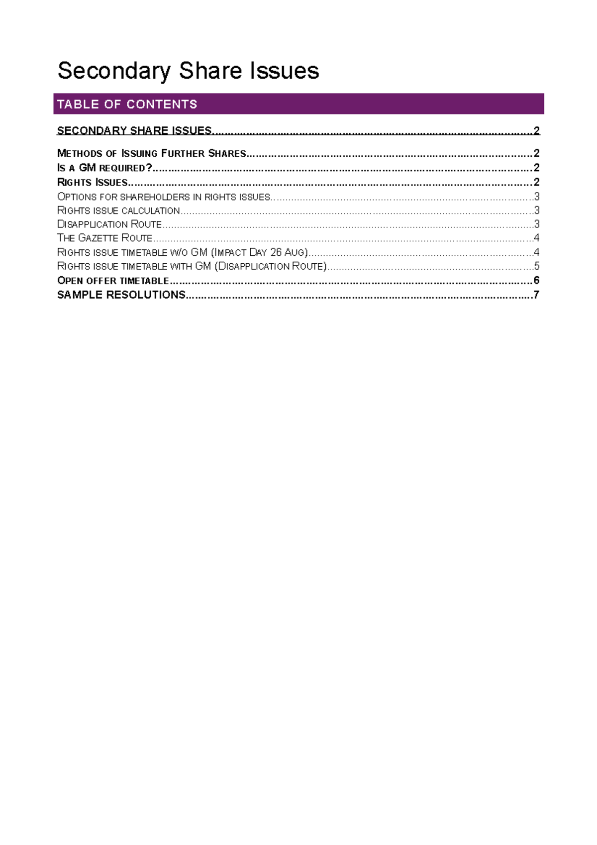 EF Secondary Share Issues - TABLE OF CONTENTS SECONDARY SHARE ISSUES ...