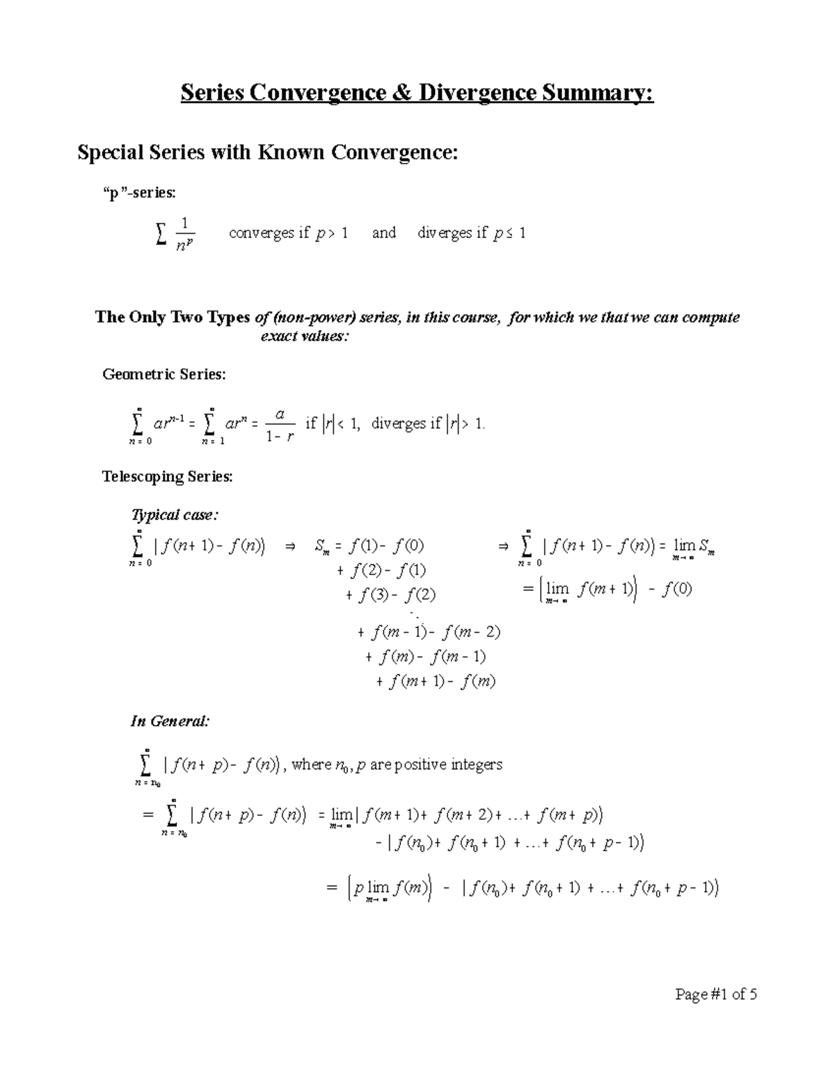 Series Convergence Divergence - Series Convergence & Divergence Summary ...