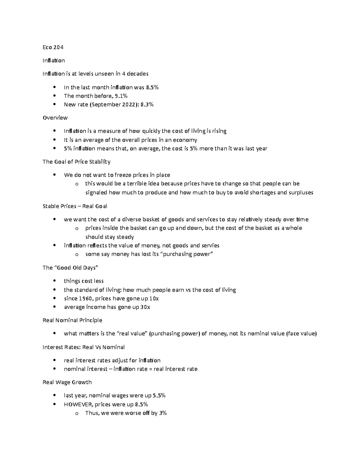 Eco 204 Lecture 5 - Eco 204 Inflation Inflation is at levels unseen in 4 decades In the last ...