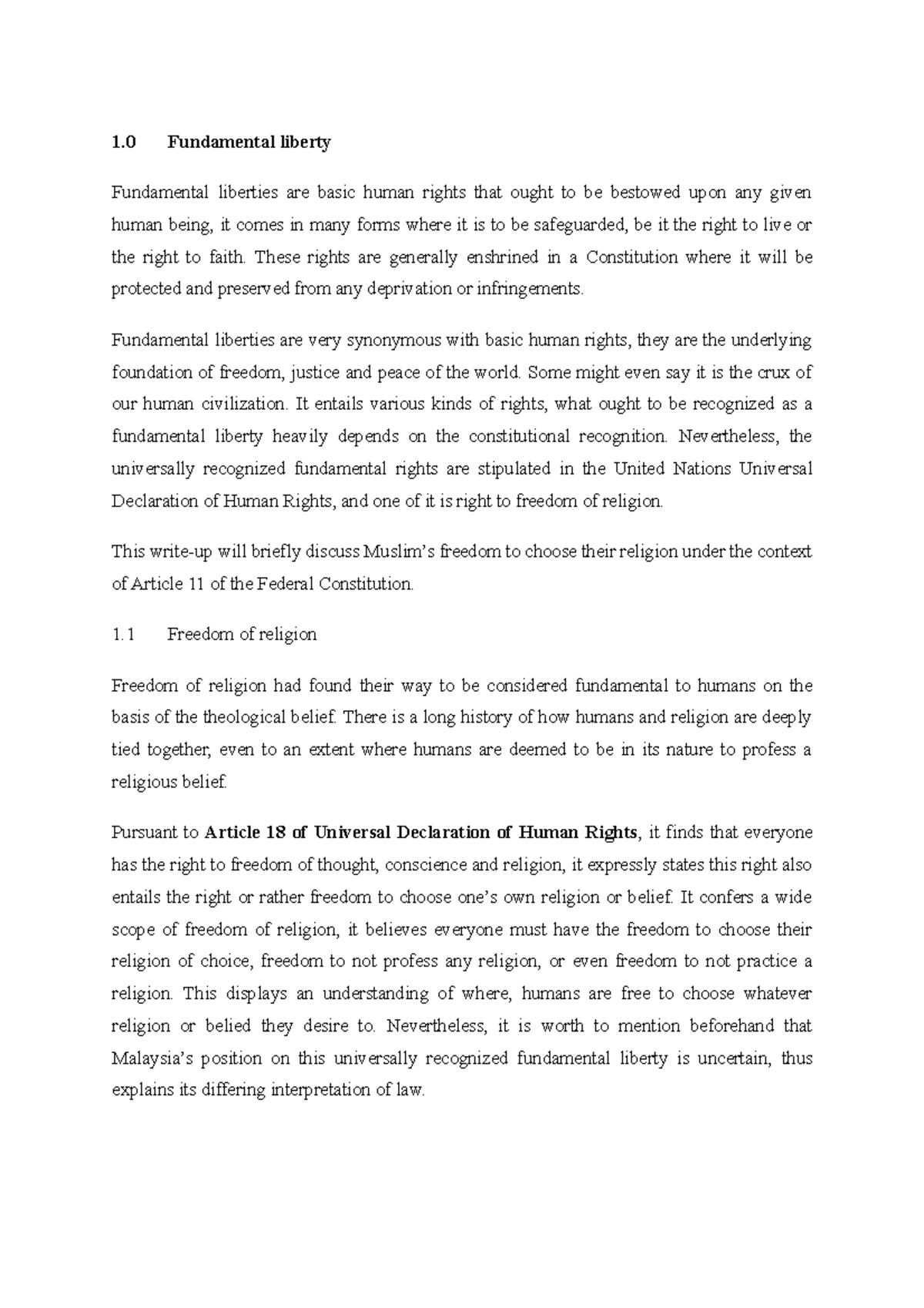 1 - tuto - 1 Fundamental liberty Fundamental liberties are basic human ...