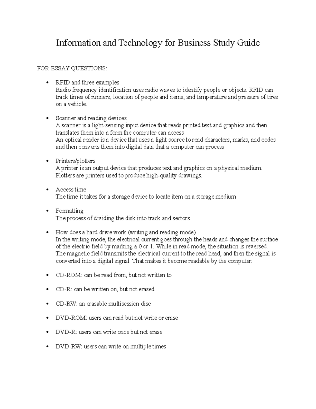 Information and Technology for Business Study Guide - RFID can track ...