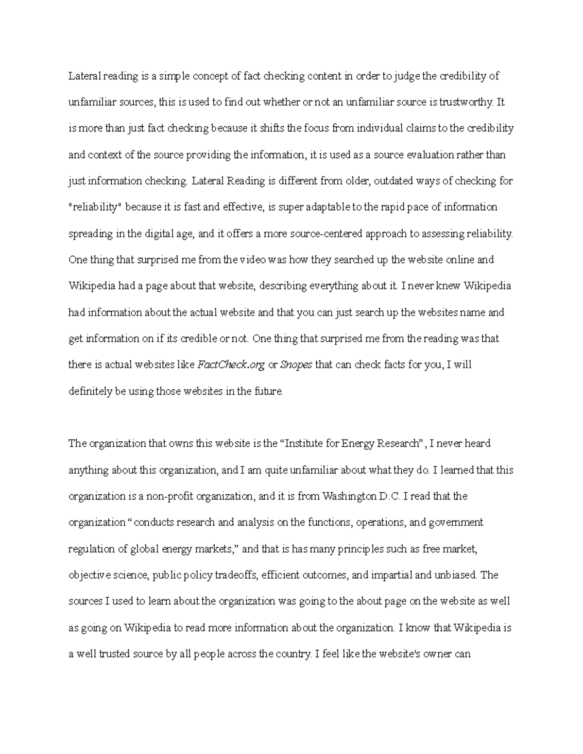 Lateral Reading (Assignment) - Lateral reading is a simple concept of ...