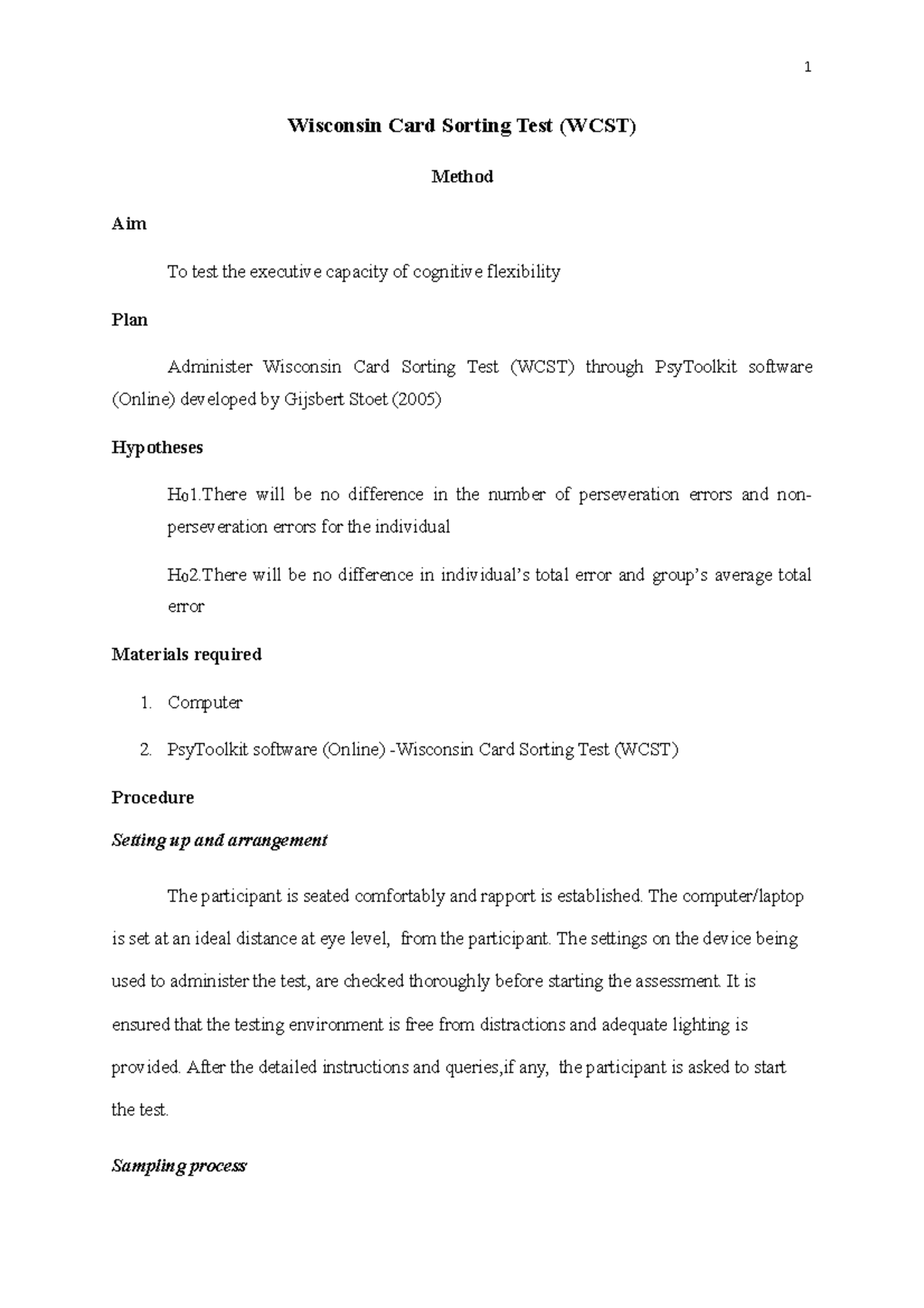 Copy of WCST.Method file - Wisconsin Card Sorting Test (WCST) Method ...