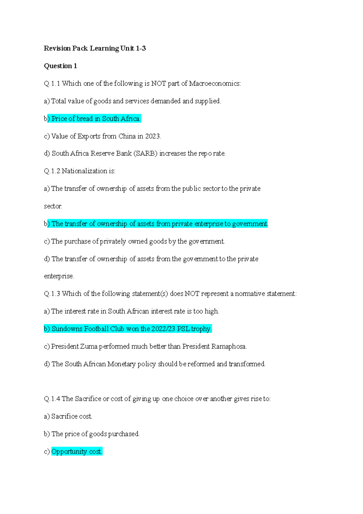 ECON Revision Pack LU1-LU3 - Revision Pack Learning Unit 1- Question 1 ...