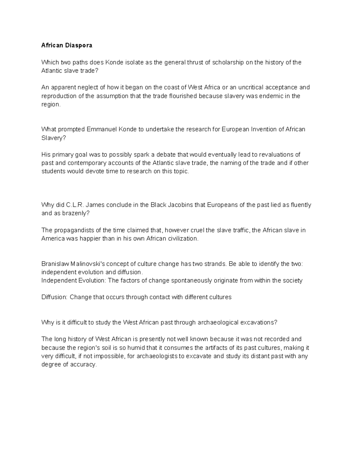 African Diaspora - notes - African Diaspora Which two paths does Konde ...