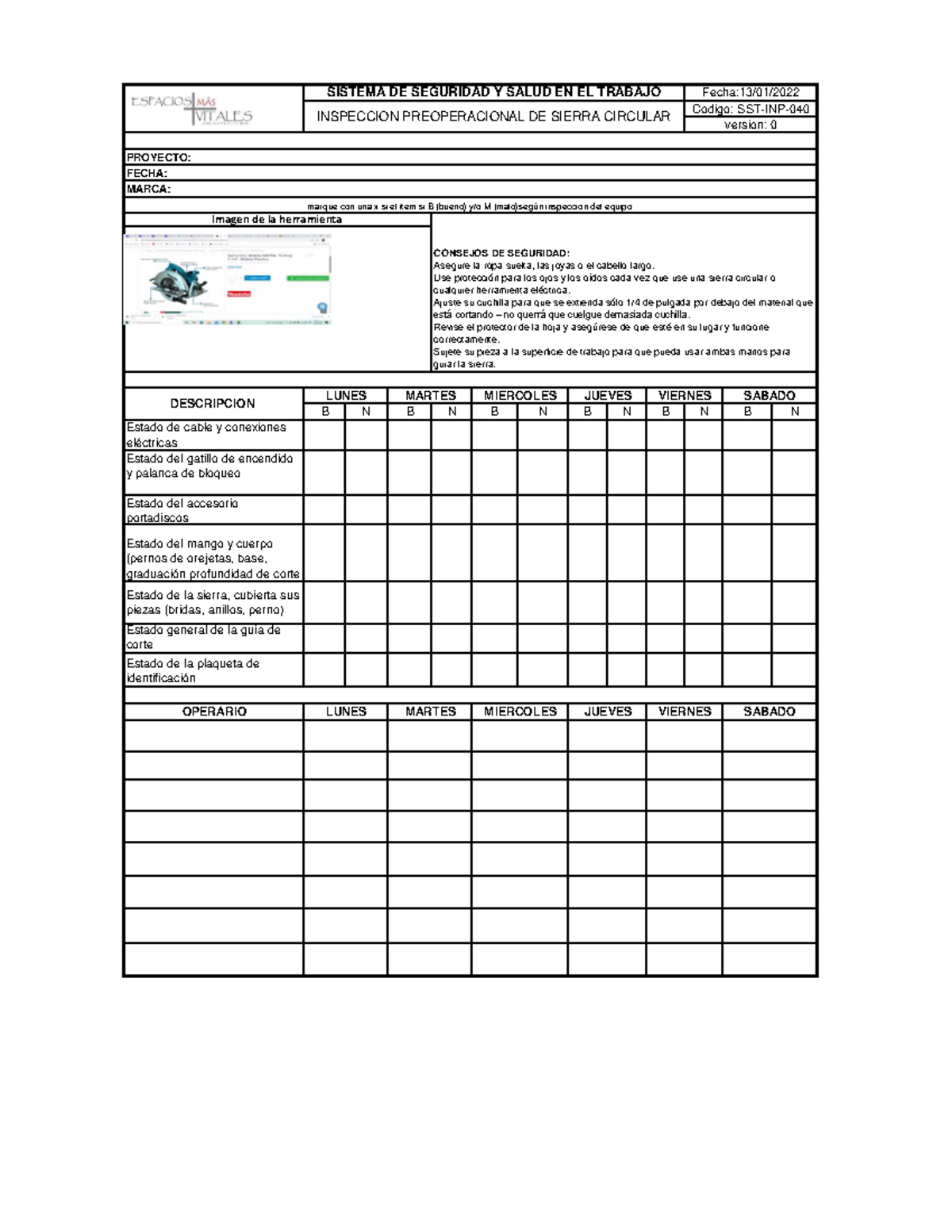 SST-INP-40 Inspeccion de herramientas electricas 3 - B N B N B N B N B ...