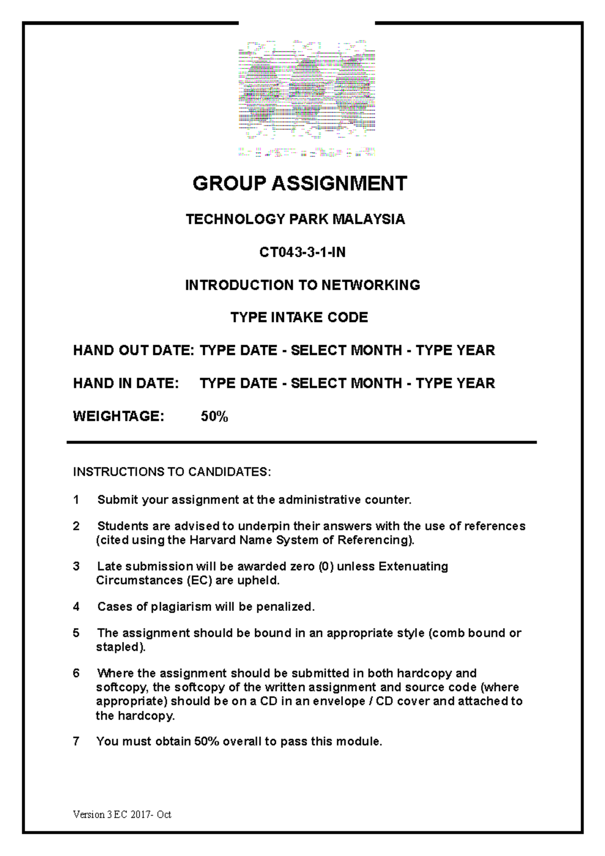 APU Assignment Cover - GROUP ASSIGNMENT TECHNOLOGY PARK MALAYSIA CT043-3-1-IN INTRODUCTION TO ...