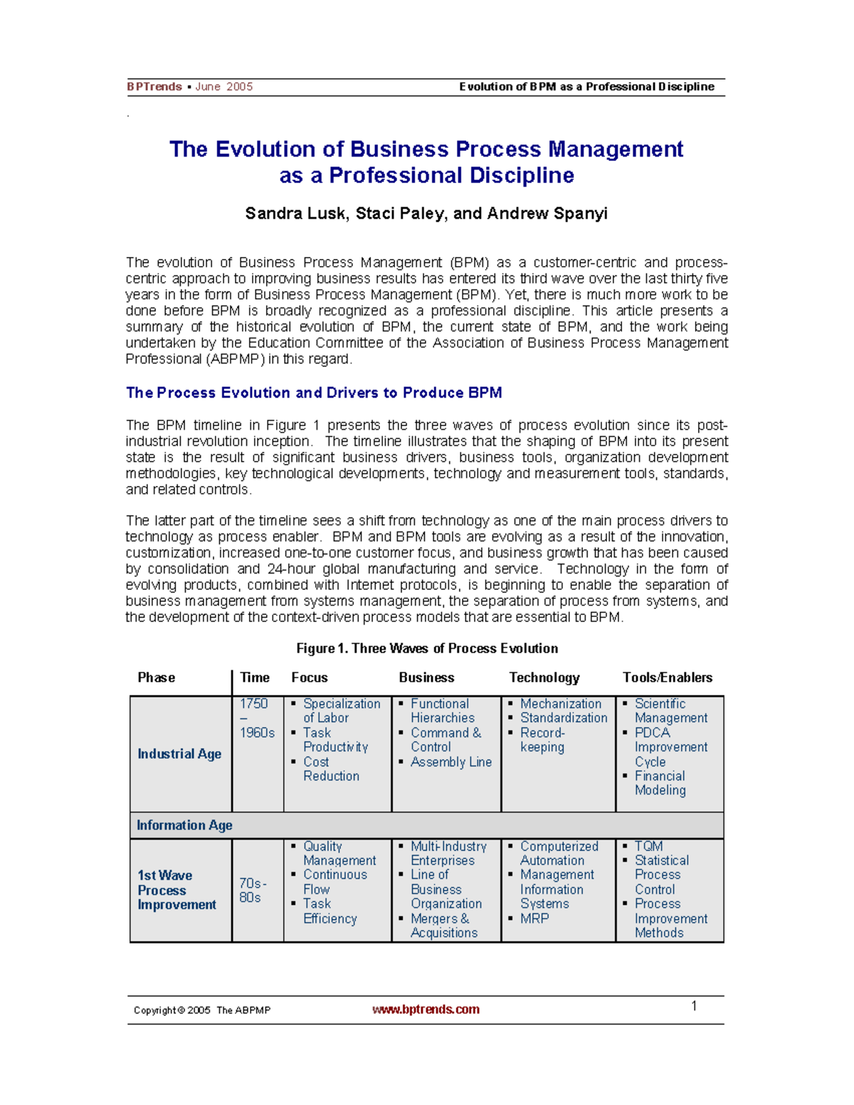 The Evolution of Business Process Management as a Professional ...