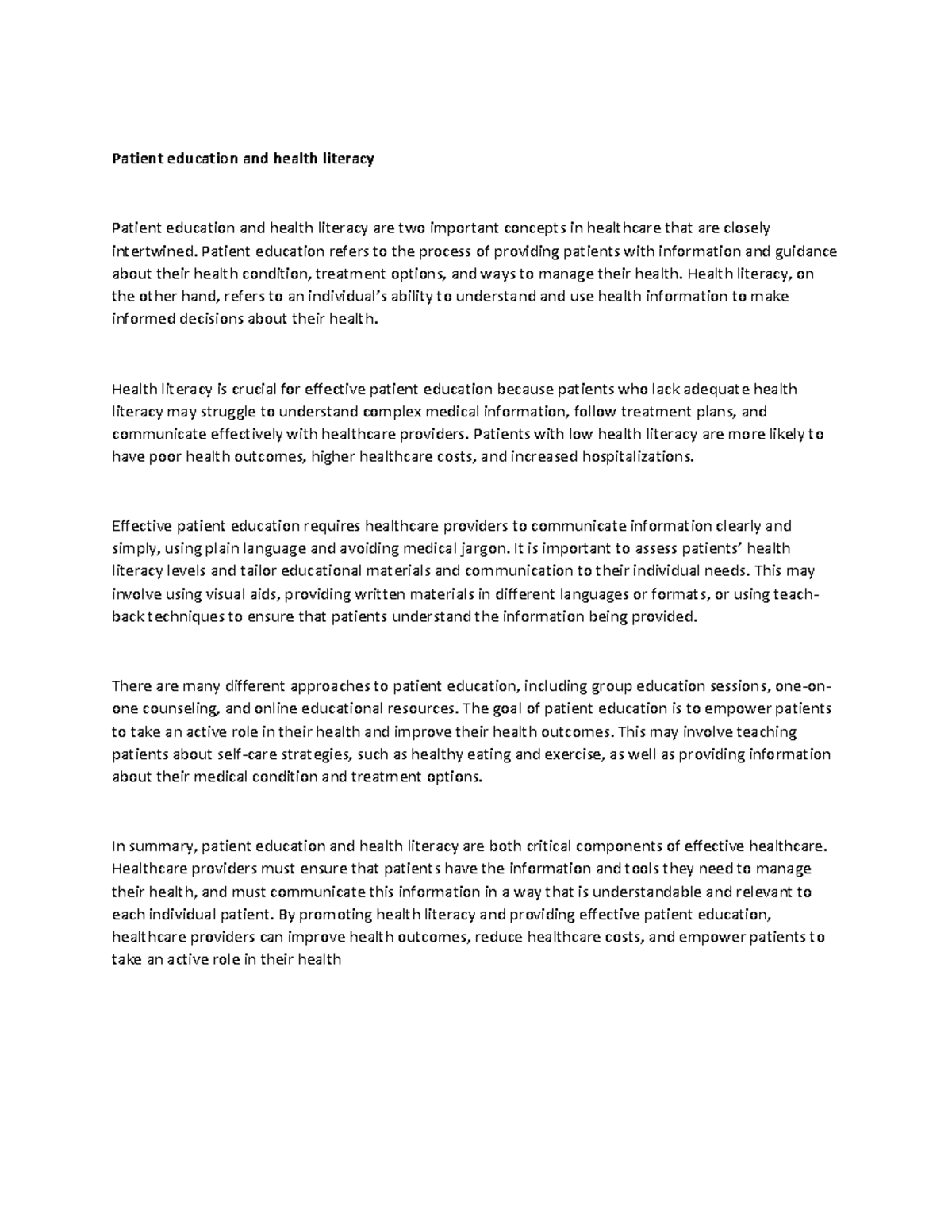 Patient education and health literacy - Patient education refers to the ...