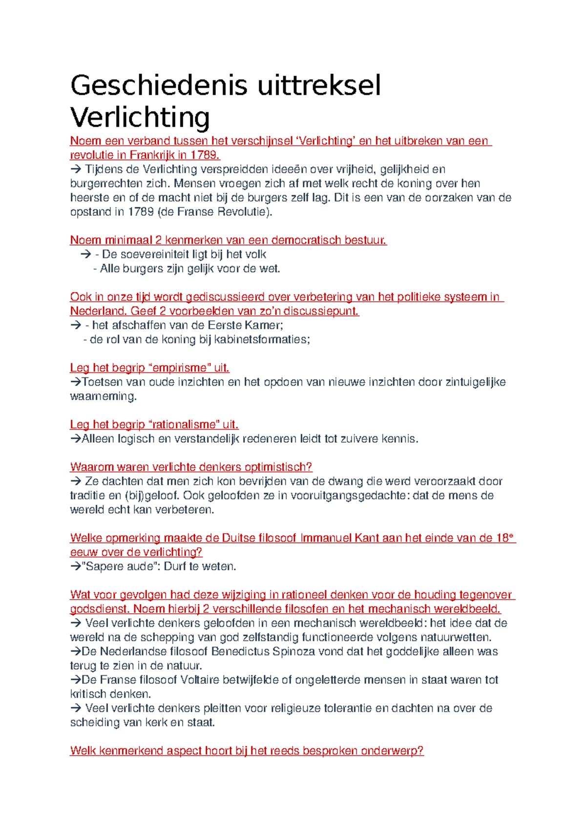 Geschiedenis uittreksel Verlichting V6 - Inleiding rechtswetenschap ...