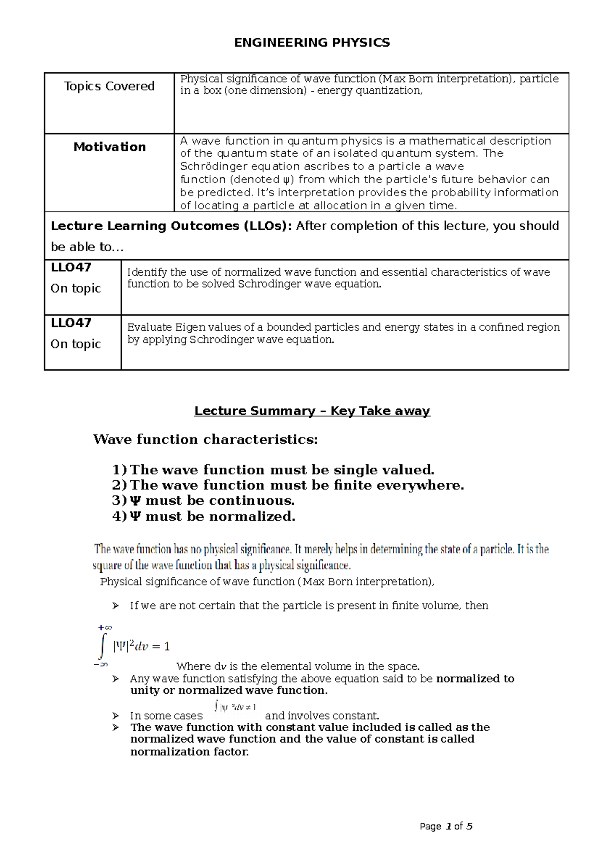 Particle on one dimensional equation - Topics Covered Physical ...