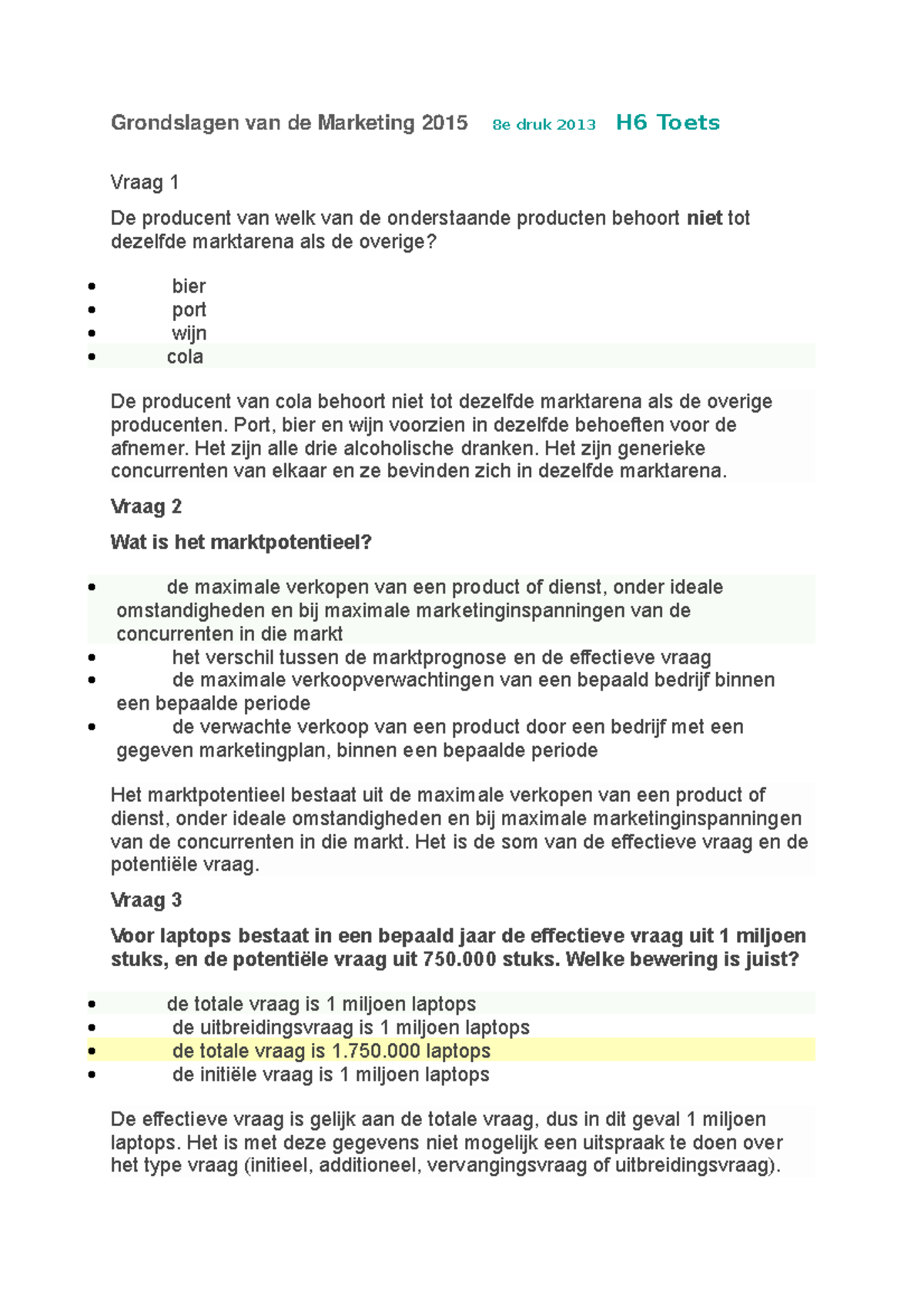 Grondslagen van de Marketing 2015 8e druk 2013 H6 Toets - Grondslagen ...