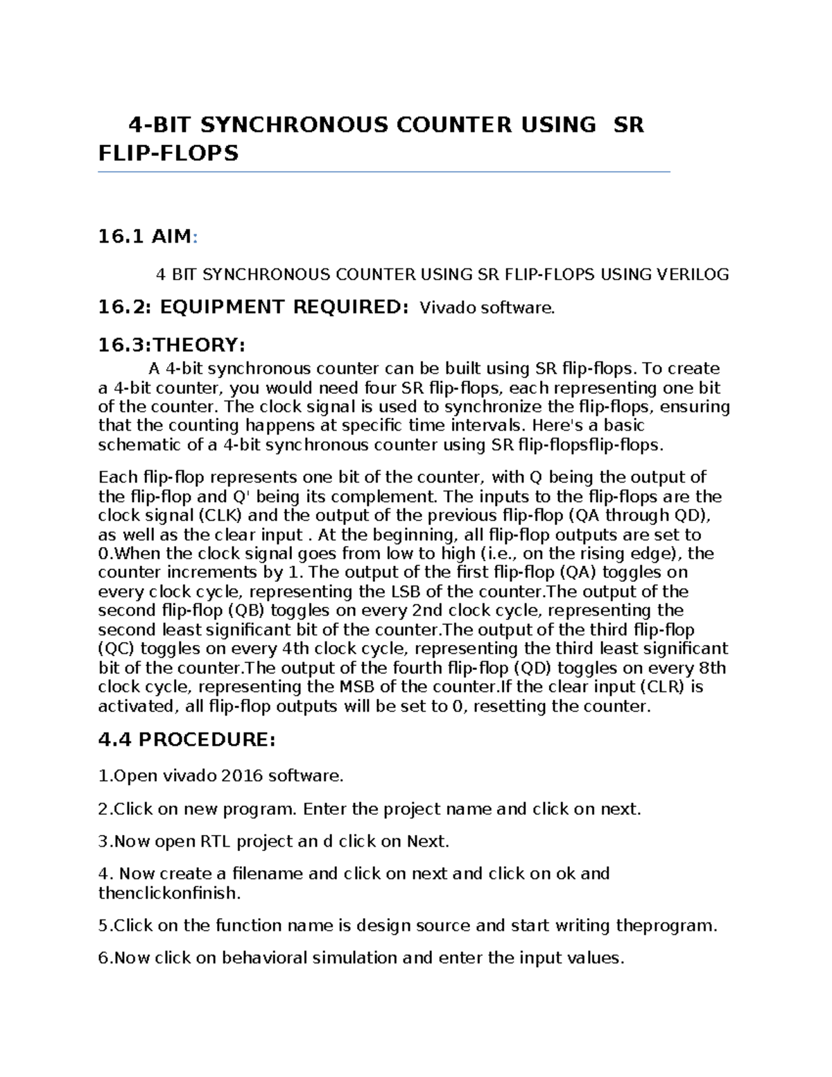 4-BIT Synchrono-WPS Office - 4 - BIT SYNCHRONOUS COUNTER USING SR FLIP ...