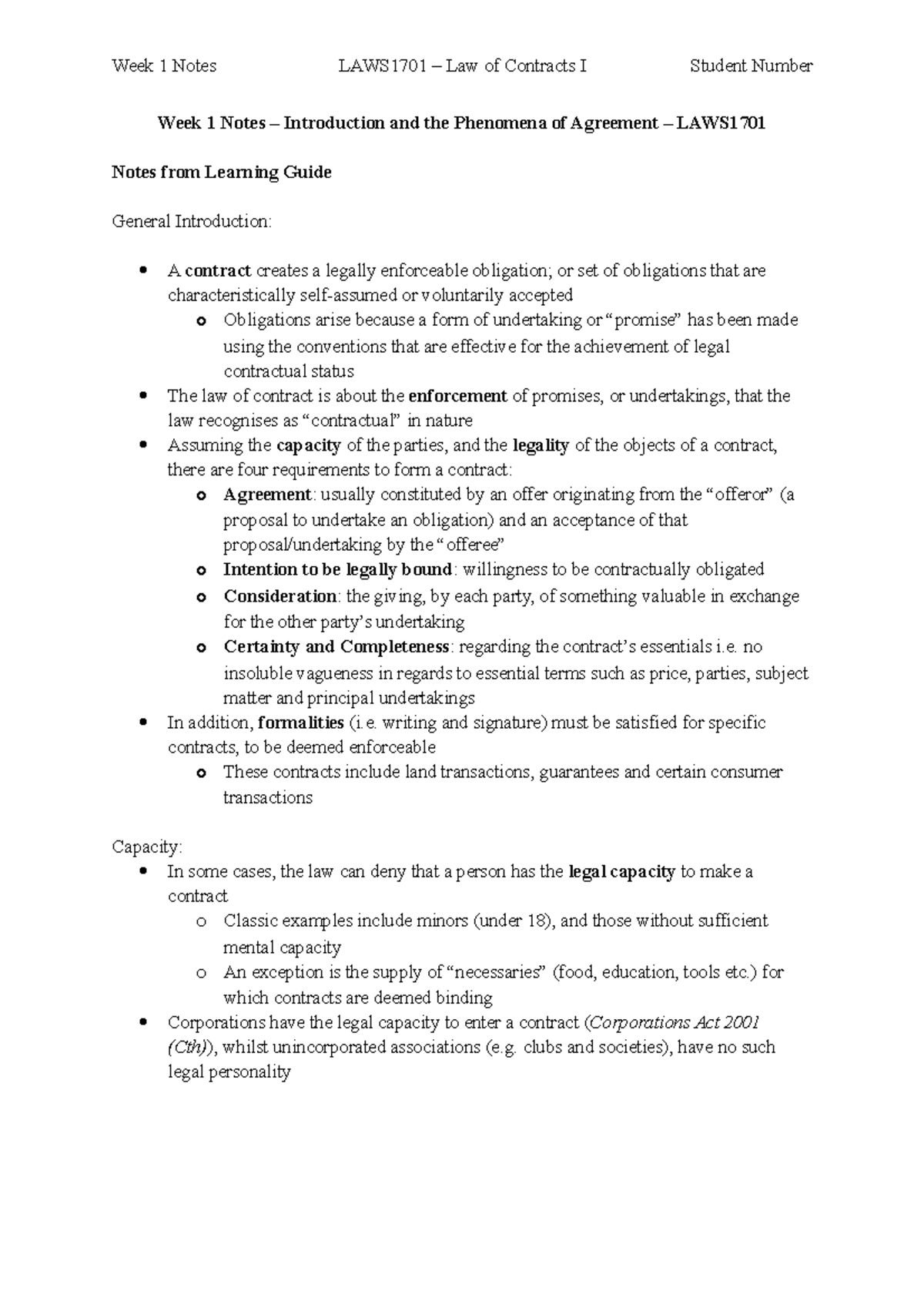 Week 1 Notes - LAWS1701 - Week 1 Notes – Introduction and the Phenomena ...