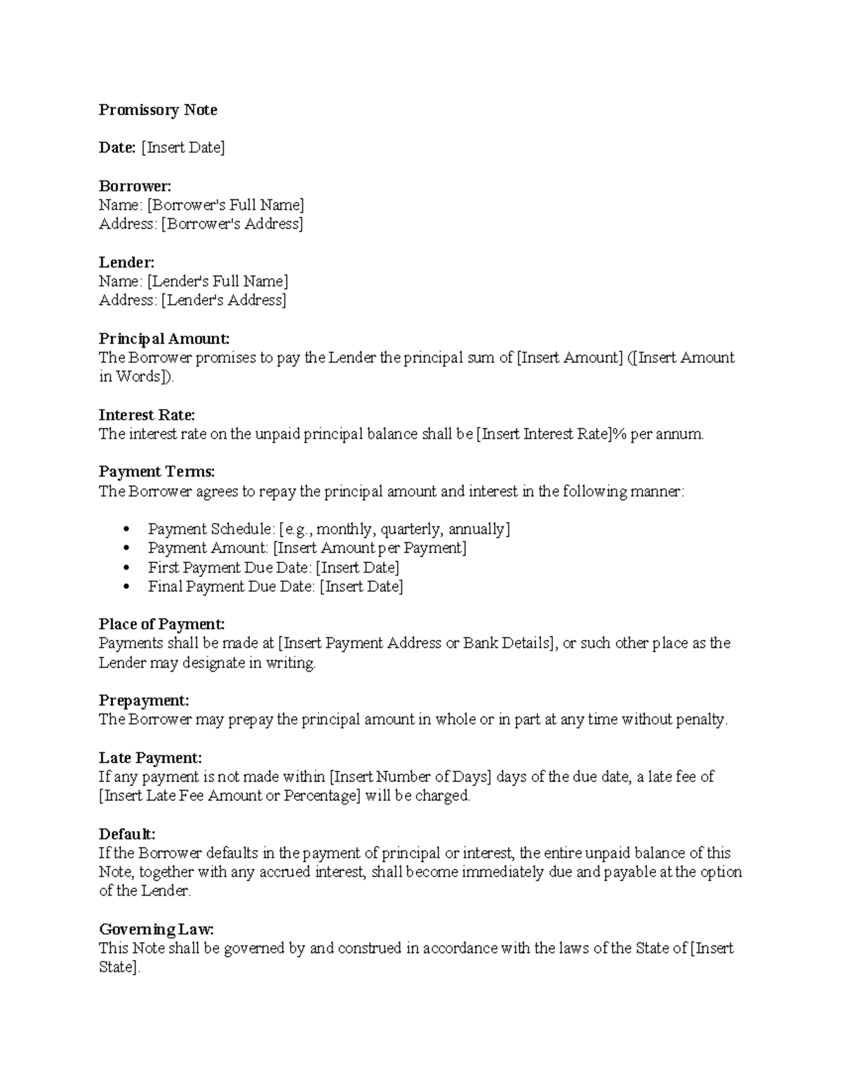 Promissory Note Sample - Promissory Note Date: [Insert Date] Borrower ...