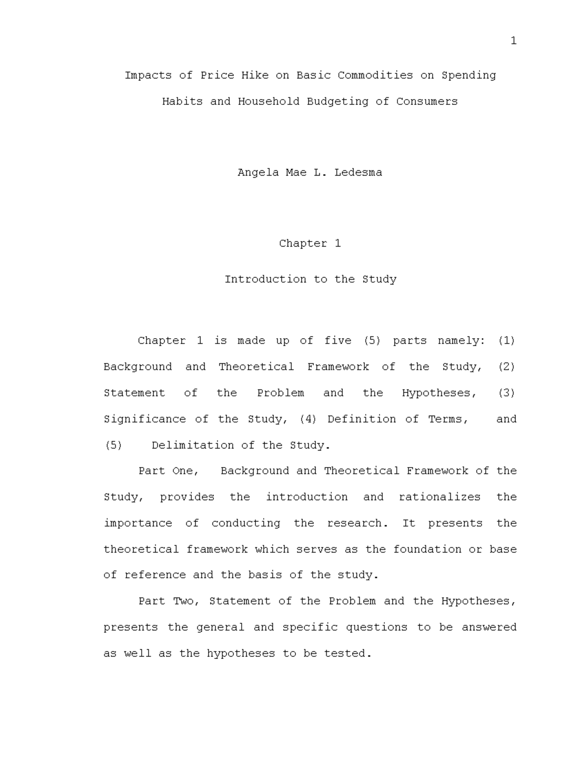 Chapter 1 - HAPPY BIRTHDAY - Impacts of Price Hike on Basic Commodities on Spending Habits and ...