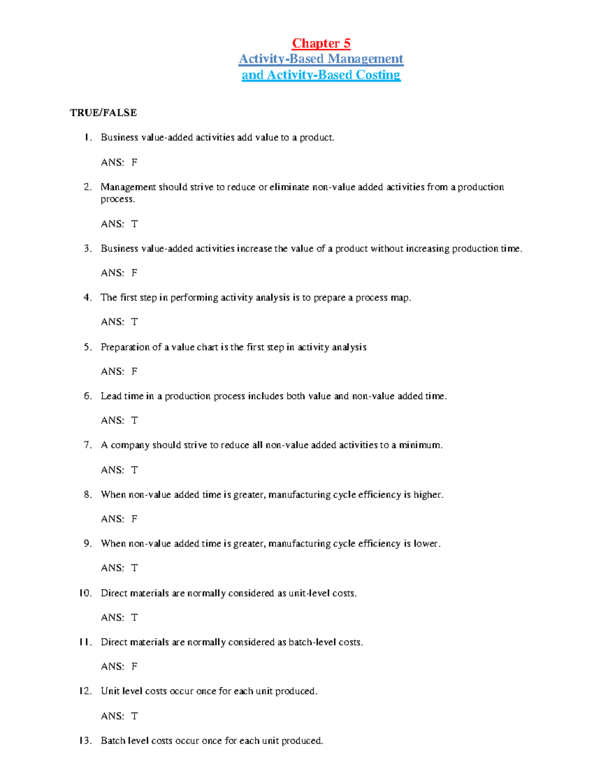 Ch05 Activity Based Management and Activity Based Costing docx ...