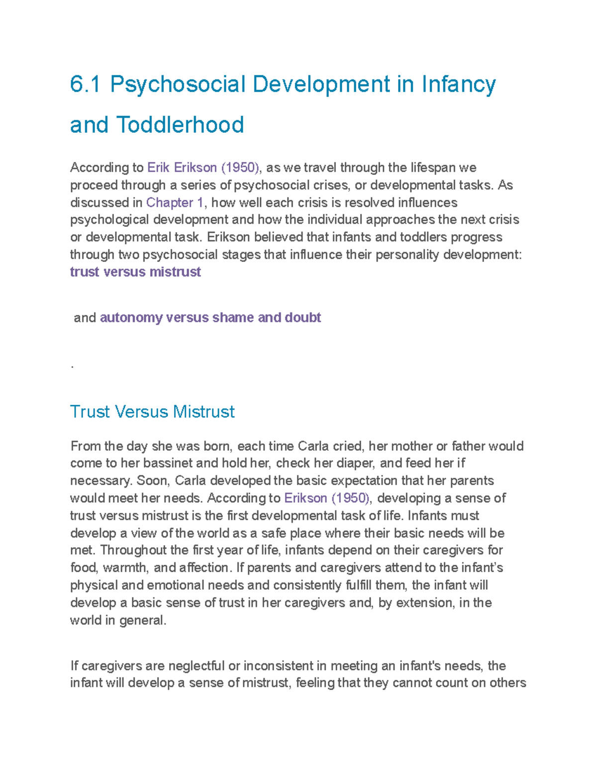 Psychosocial Development in Infancy and Toddlerhood - 6 Psychosocial ...