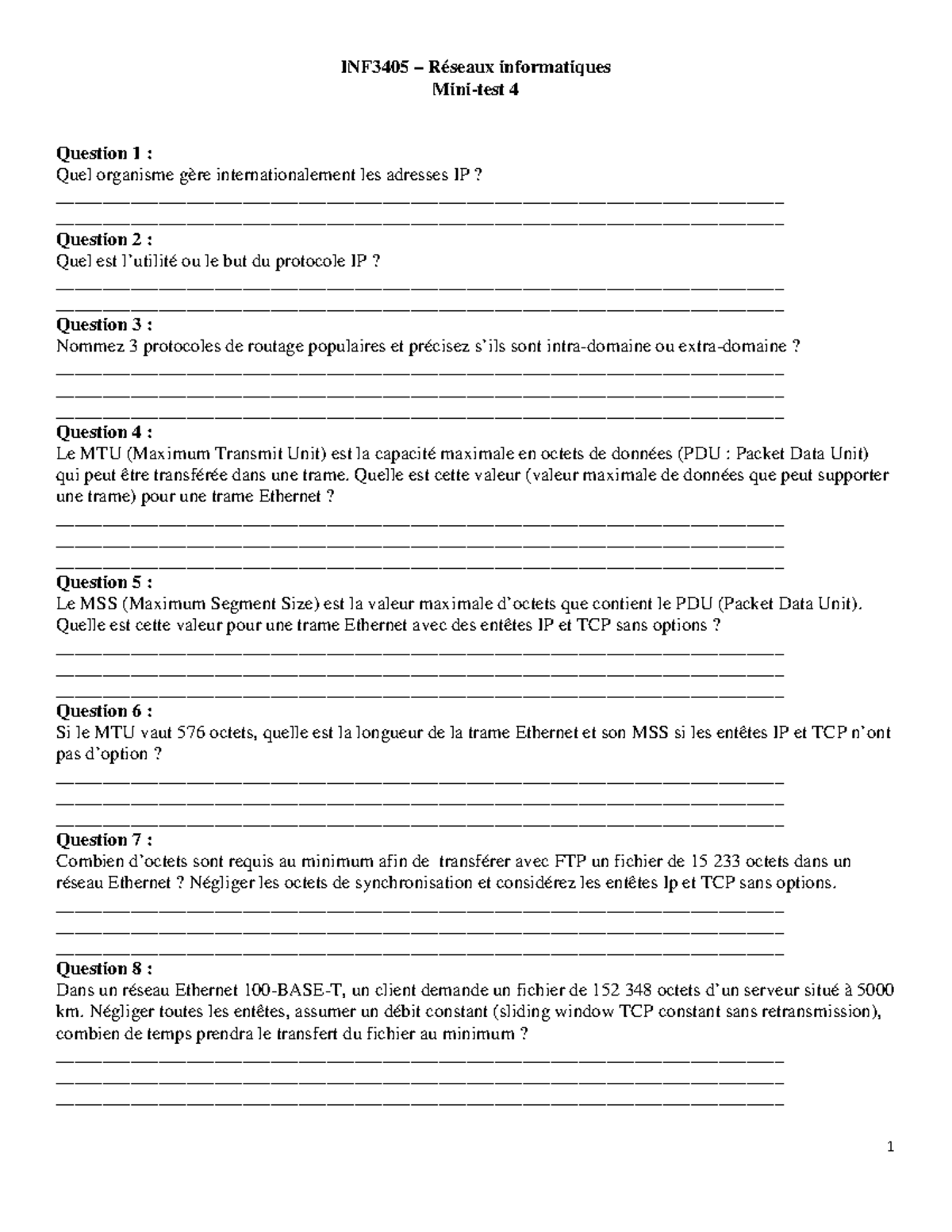 Minitest 04 - prepa d'Exam - 1 INF3405 – Réseaux informatiques Mini ...