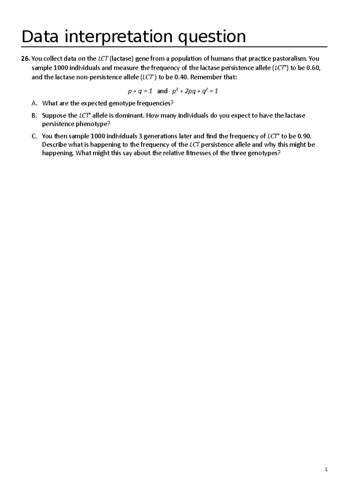 Data interpretation on lactase population genetics - Data ...