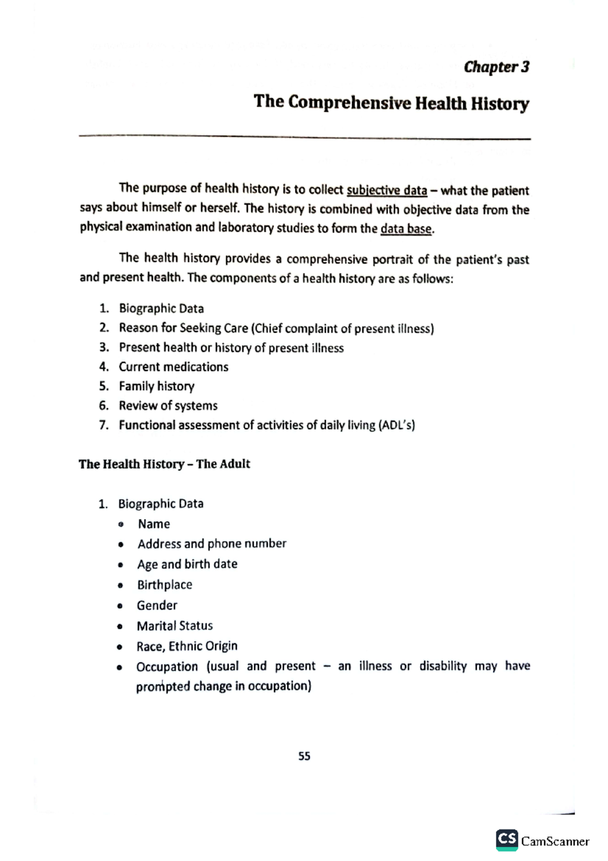 Chapter 3 Comprehensive Health History - BS Pharmacy - Studocu