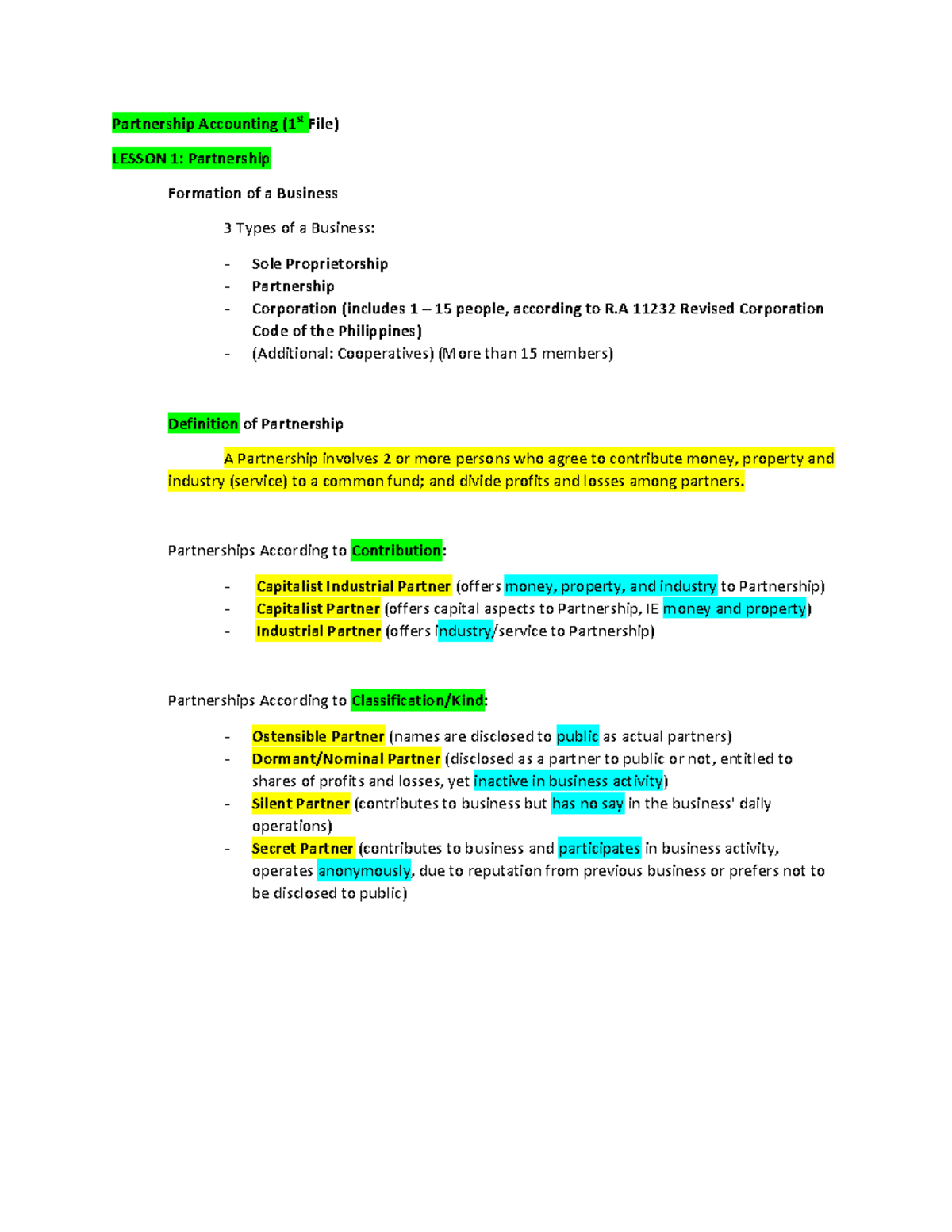 Partnership & Corportate Accounting Notes - Partnership Accounting (1st ...