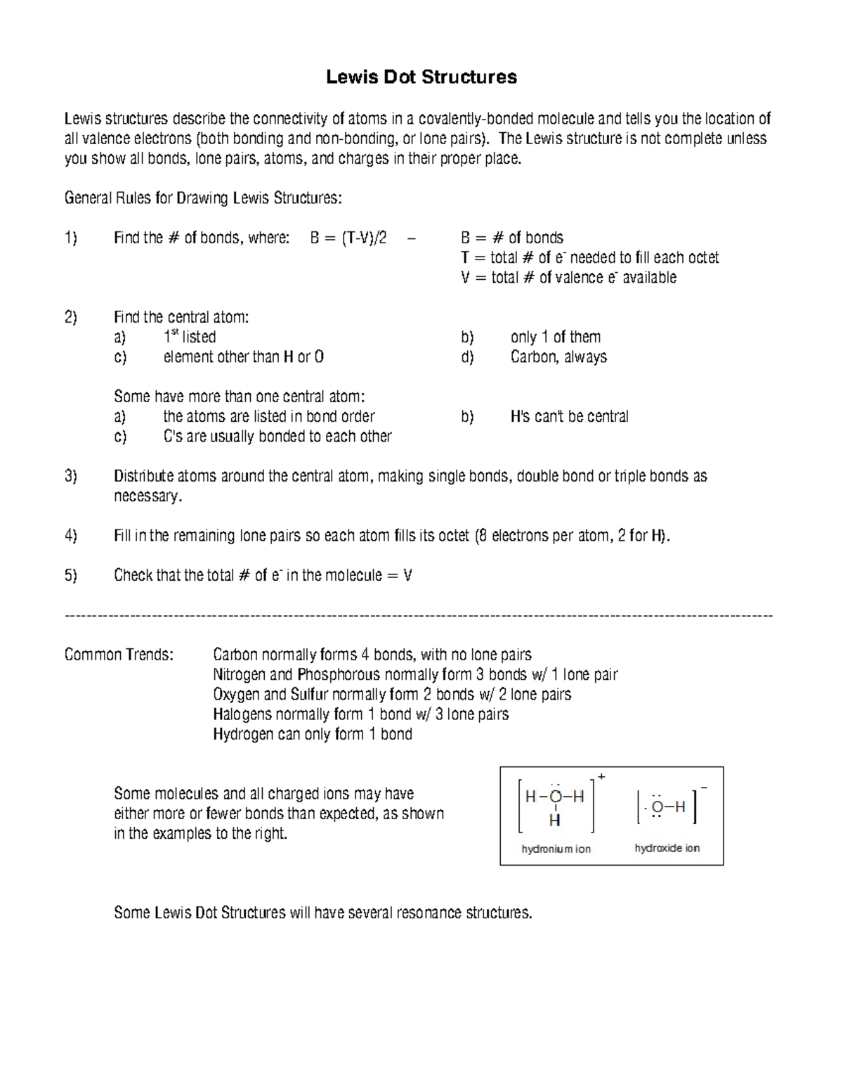 Lewis Dot Structure - Lewis Dot Structures Lewis structures describe ...