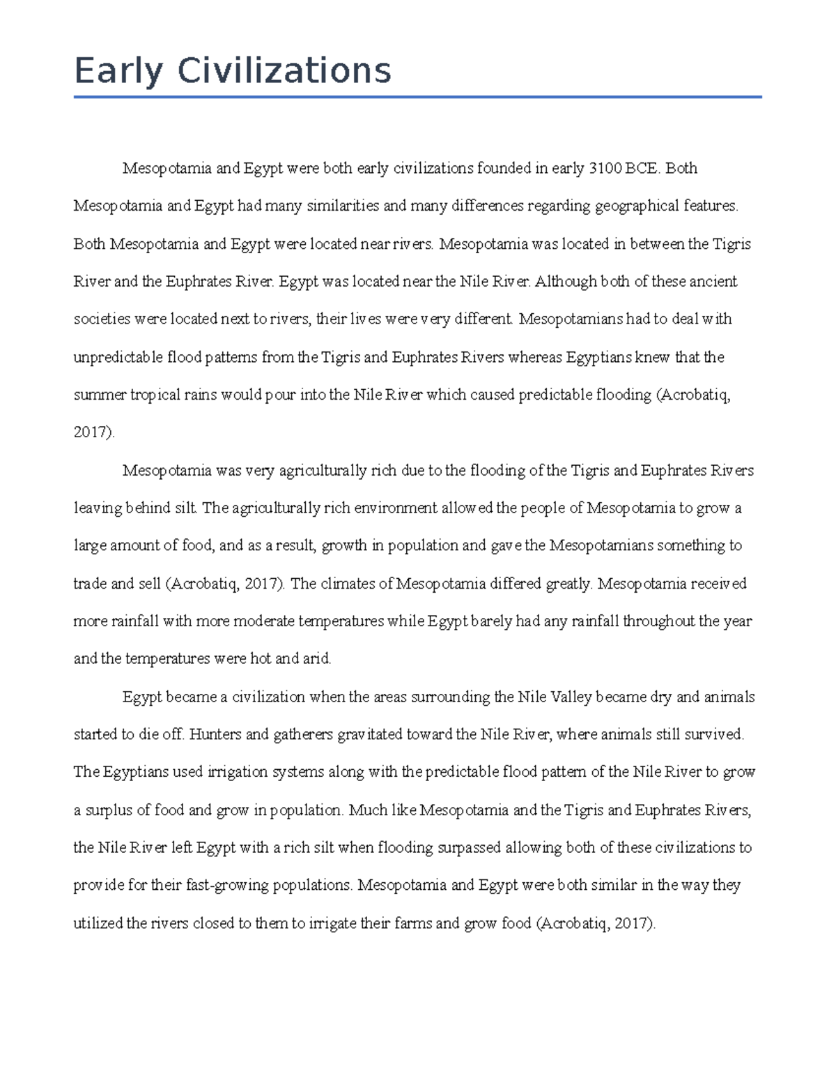 Early Civilizations Paper (Task 1) - Early Civilizations Mesopotamia ...