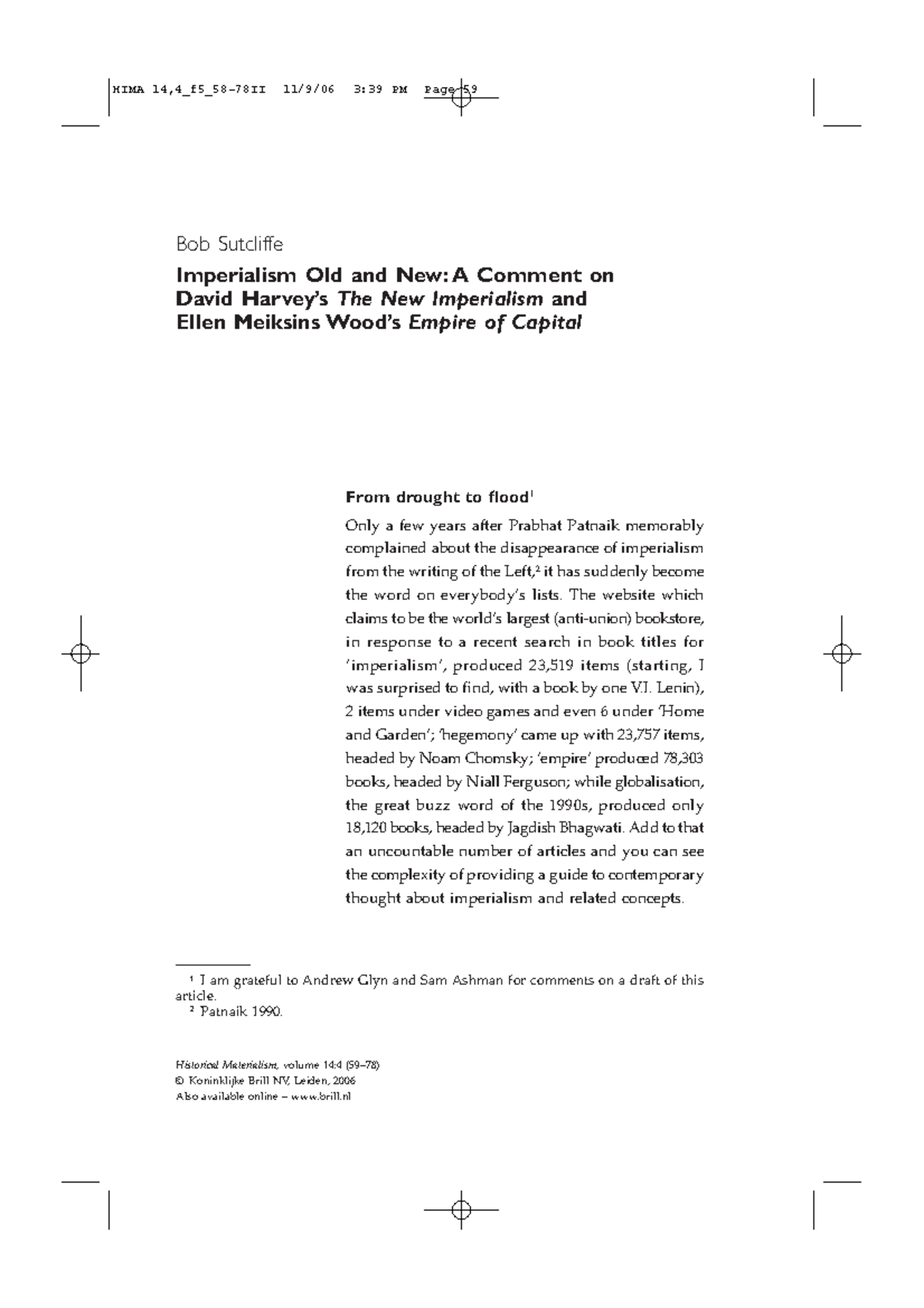 Bob Sutcliffe- Imperialism Old and New A Comment on David Harvey's The ...