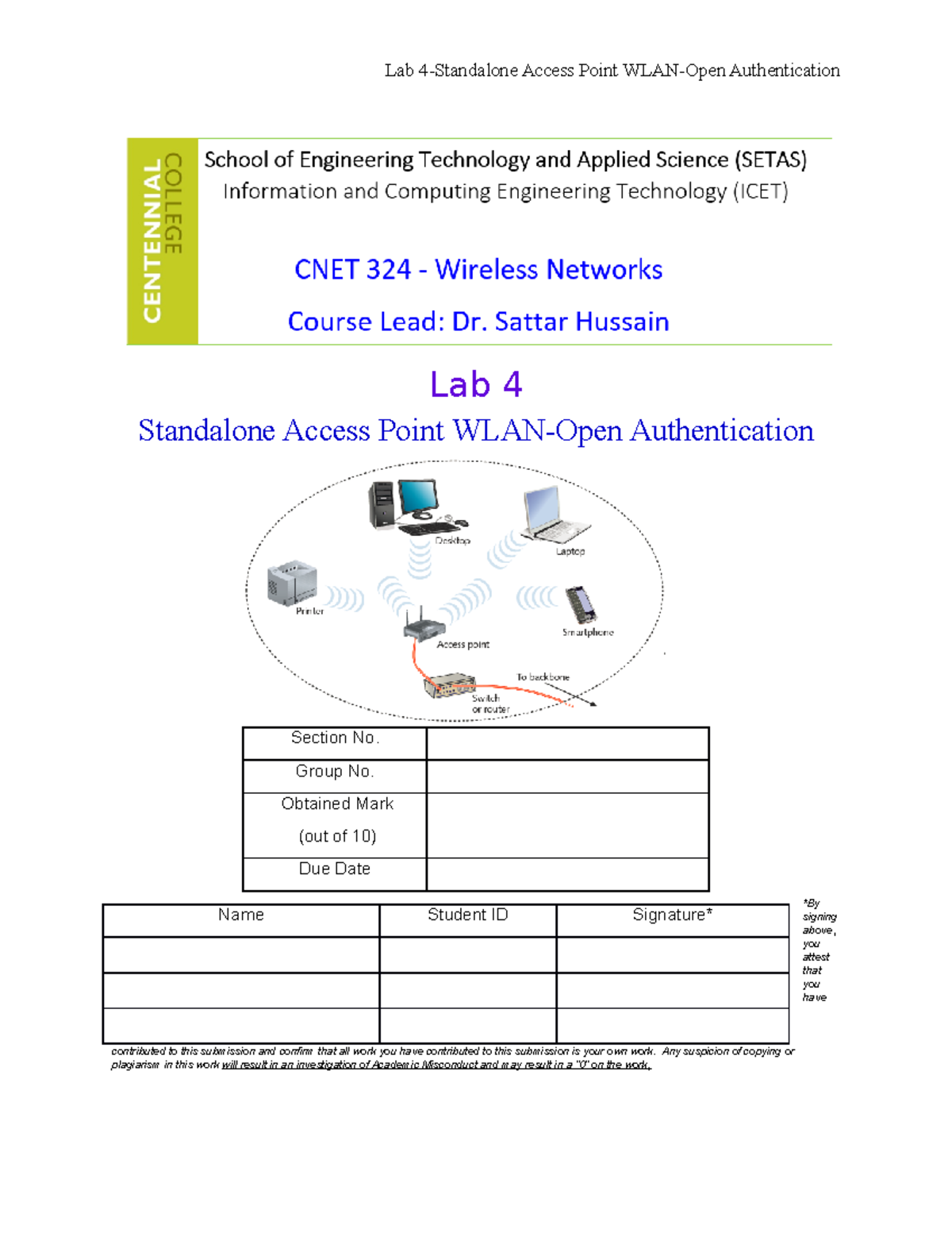 CNET324 Lab 4-Standalone AP Network with Open Authentication - Lab 4 ...