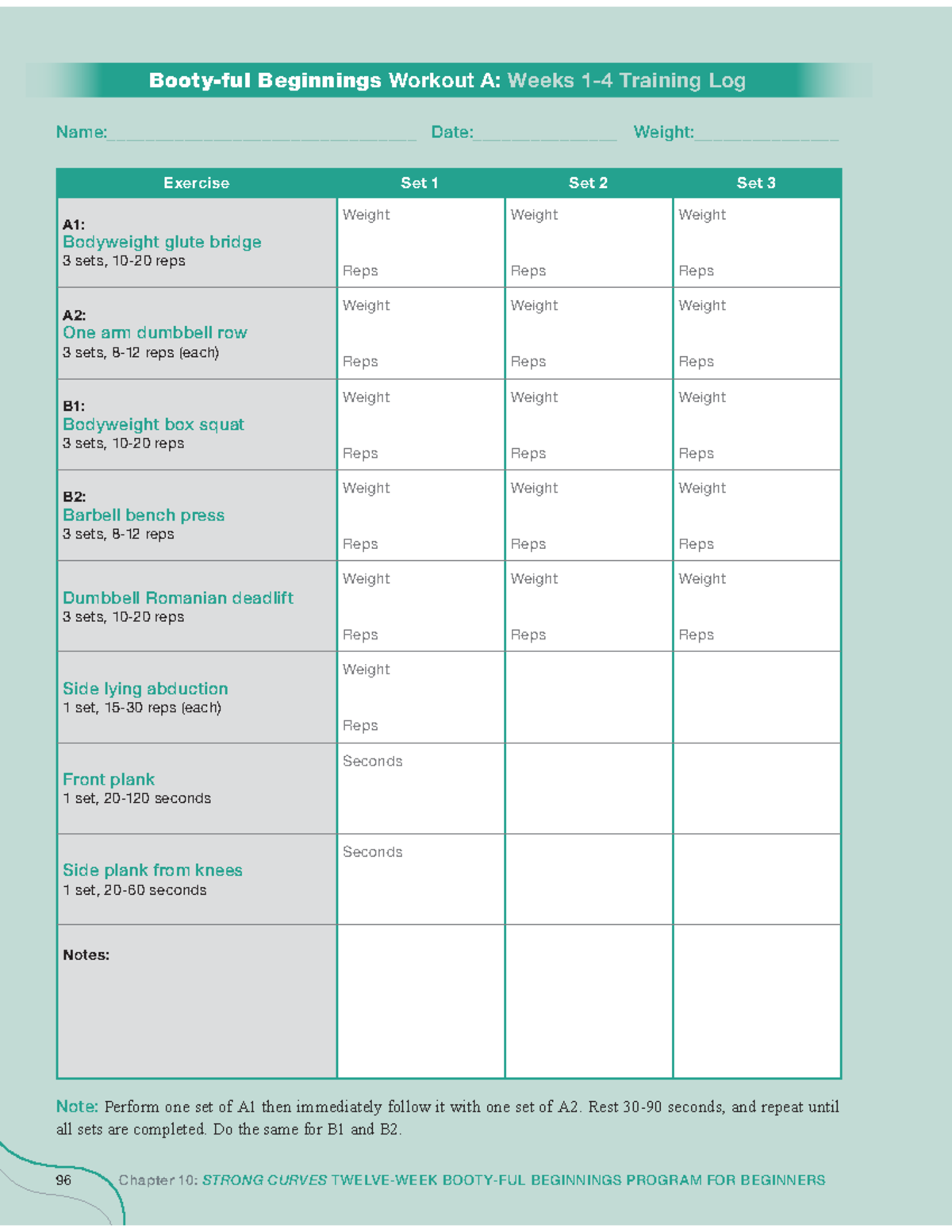 Strong Curves Workout Templates - Exercise Set 1 Set 2 Set 3 A1 ...