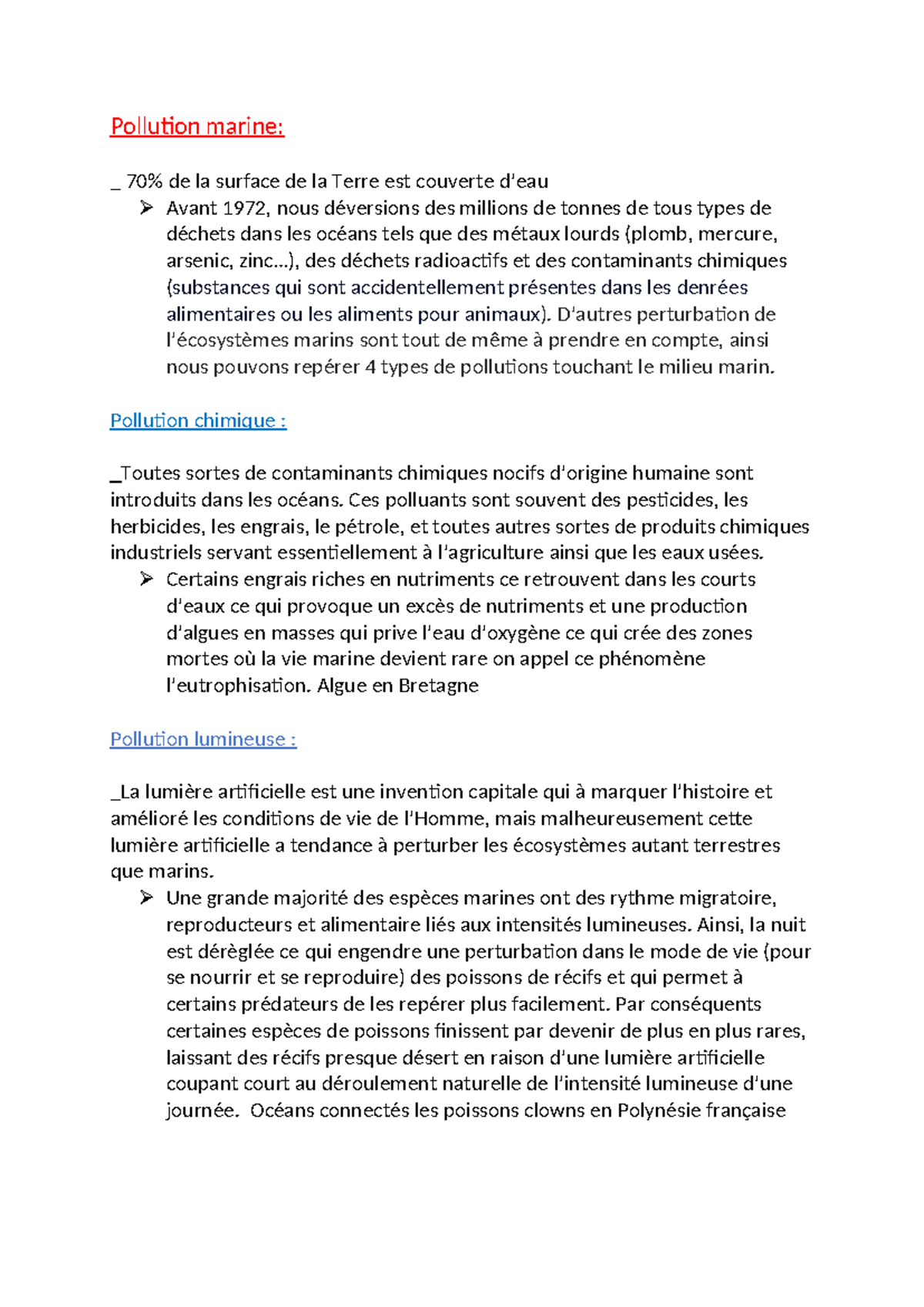 les types de pollution - Pollution marine: _ 70% de la surface de la ...